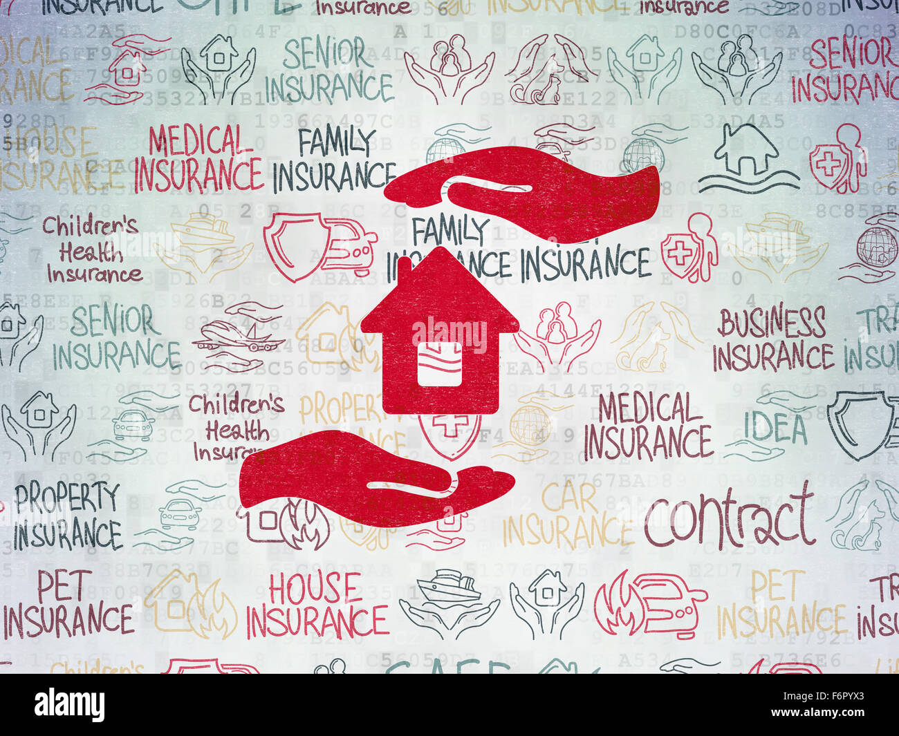 Insurance concept: House And Palm on Digital Paper background Stock ...