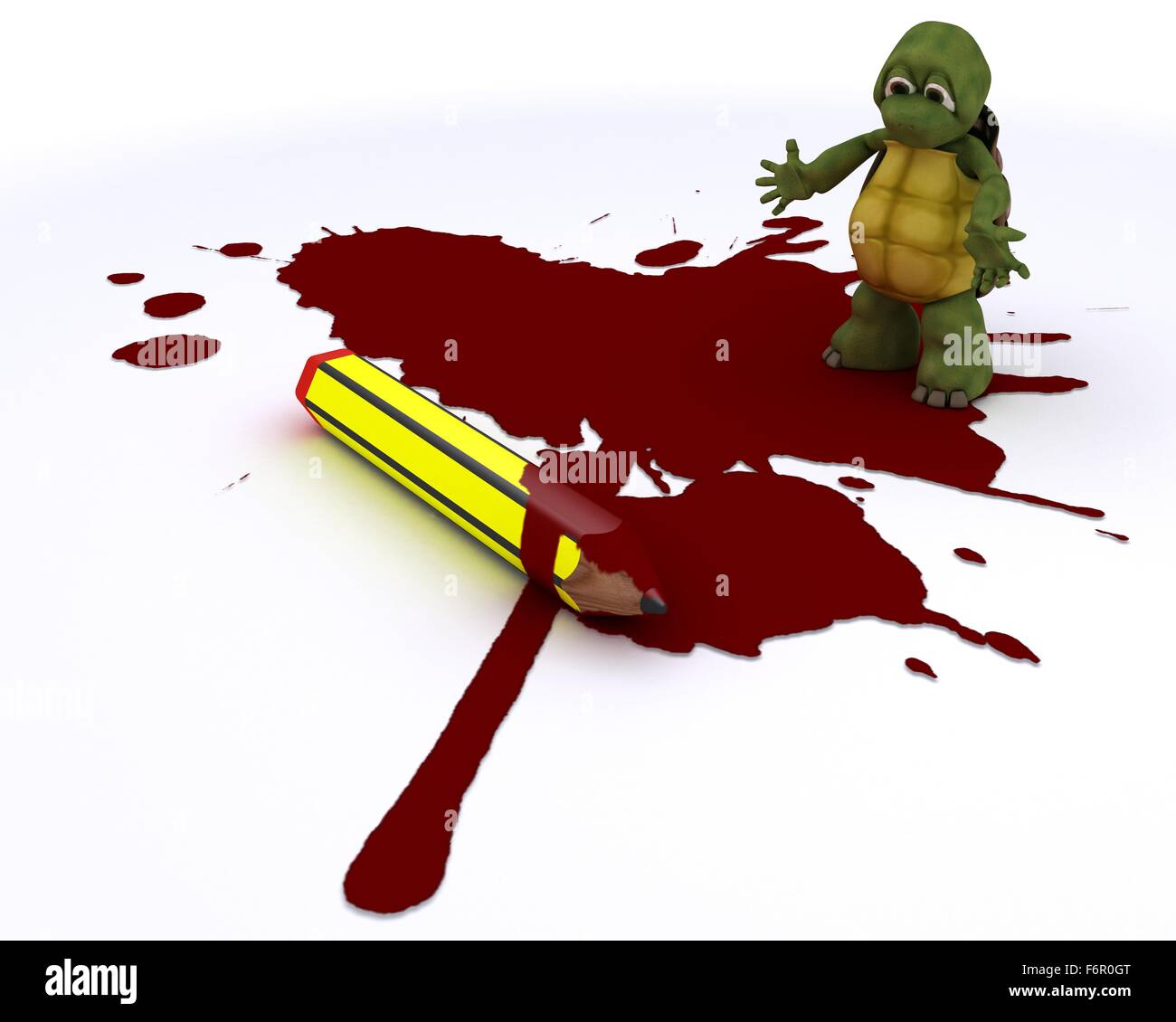 3D render of a cartoonist tortoise with pencil and blood Stock Photo ...