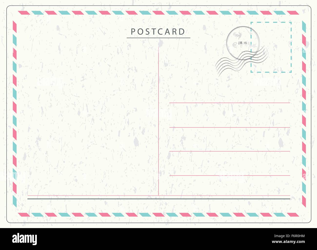 Travel postcard vector in air mail style with paper texture and rubber ...
