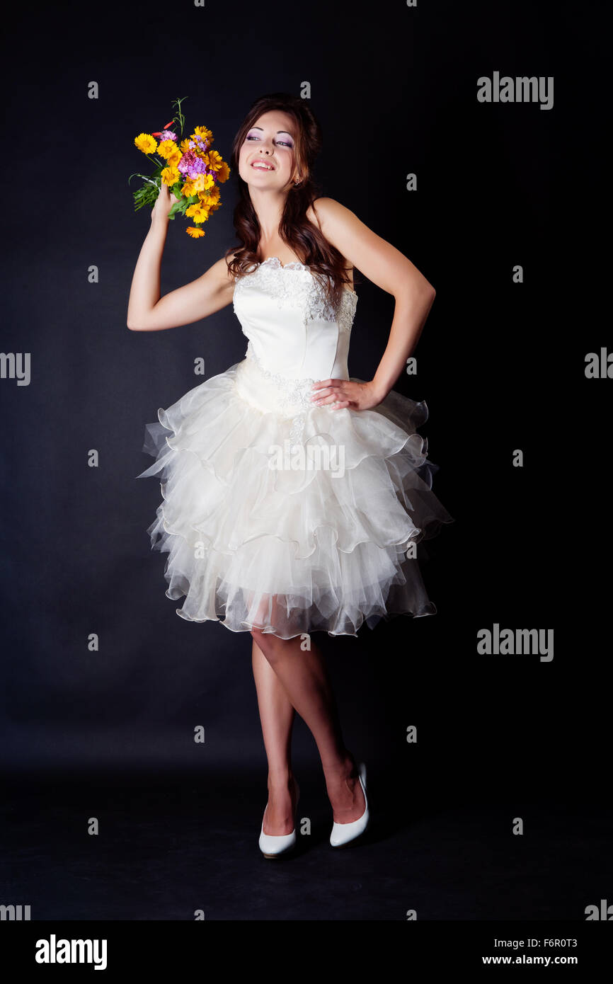 Bride portrait in studio on black background Stock Photo - Alamy