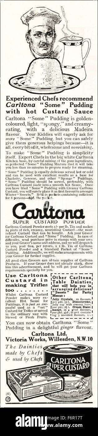 1920s advertisement. Advert dated 1923 advertising Carltona Custard ...