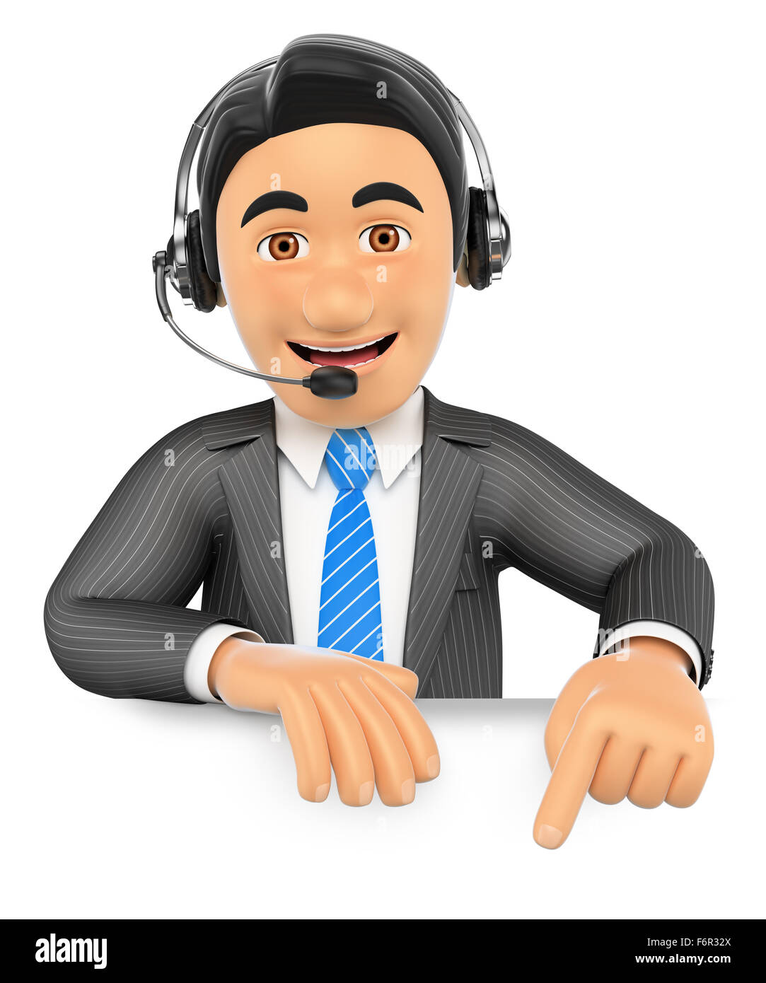 3d business people. Call center employee pointing down. Blank space ...