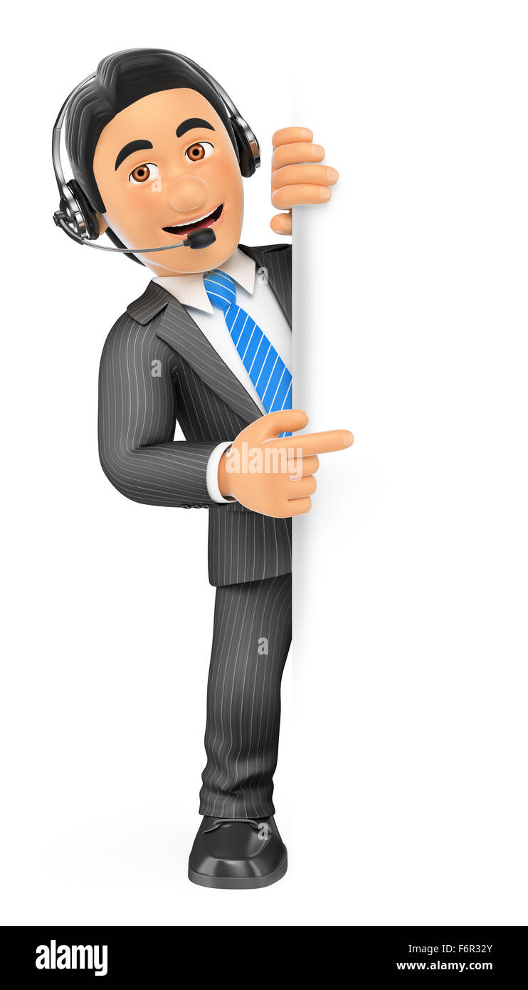 3d business people. Call center employee pointing aside. Blank space ...