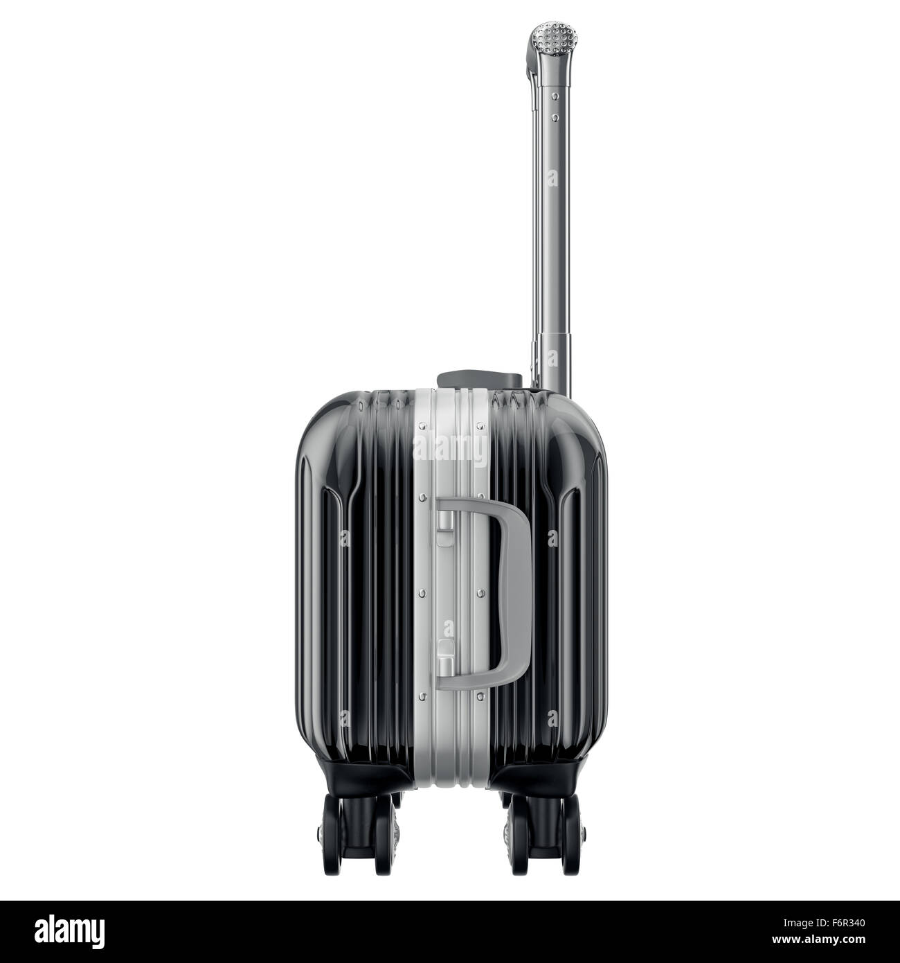 Black luggage on wheels, side view Stock Photo - Alamy