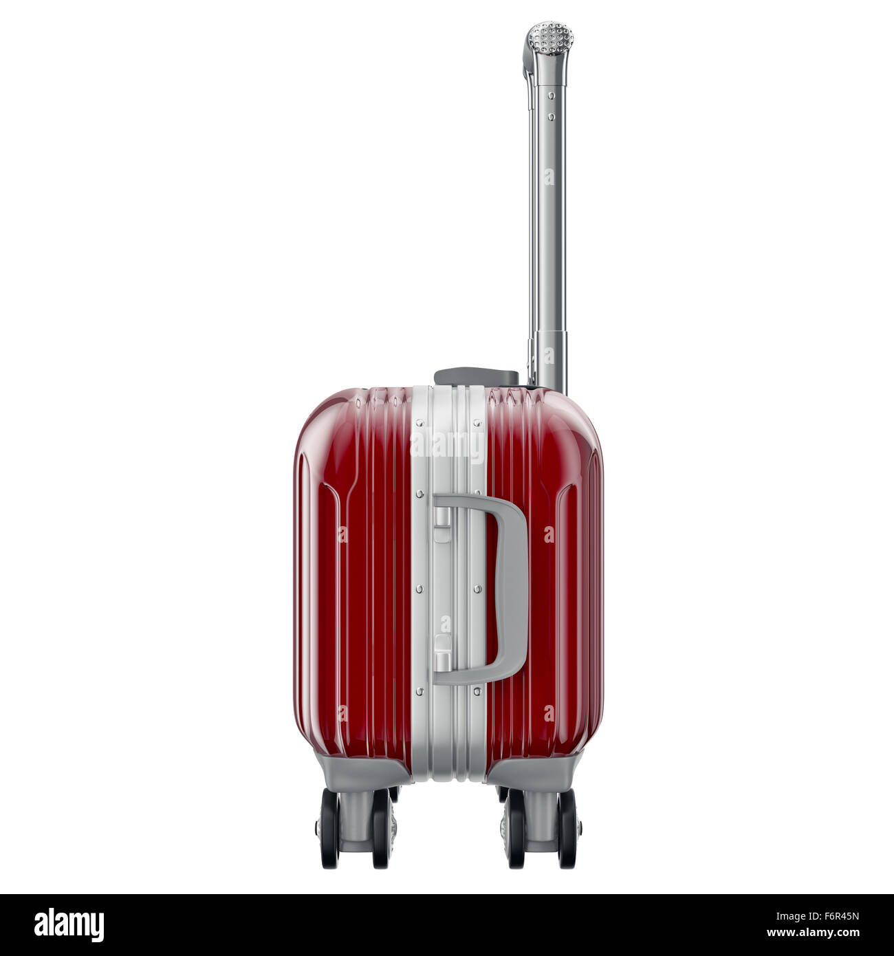 Red luggage on wheels, side view Stock Photo - Alamy