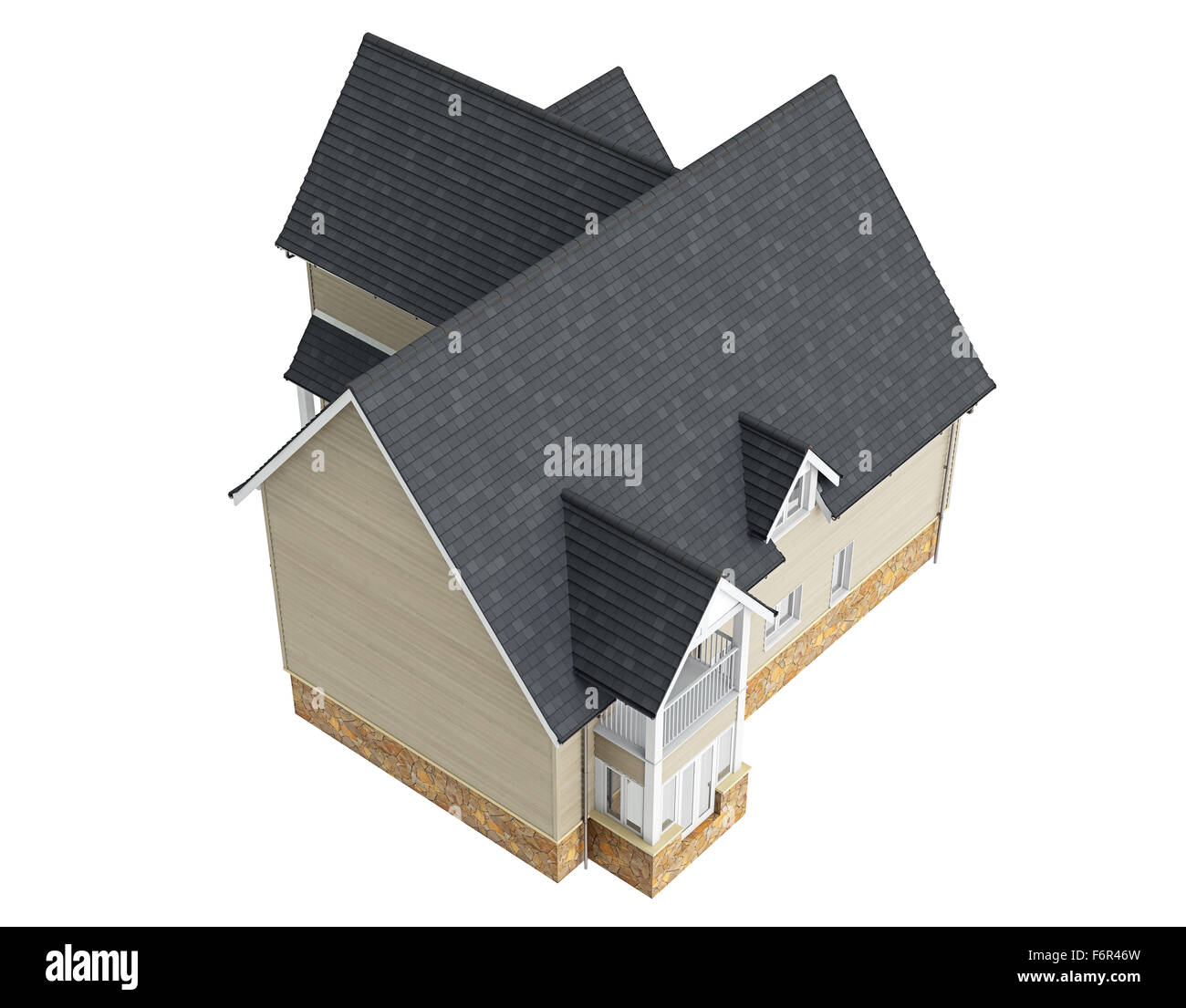 Wooden house with tile roof, top view Stock Photo - Alamy