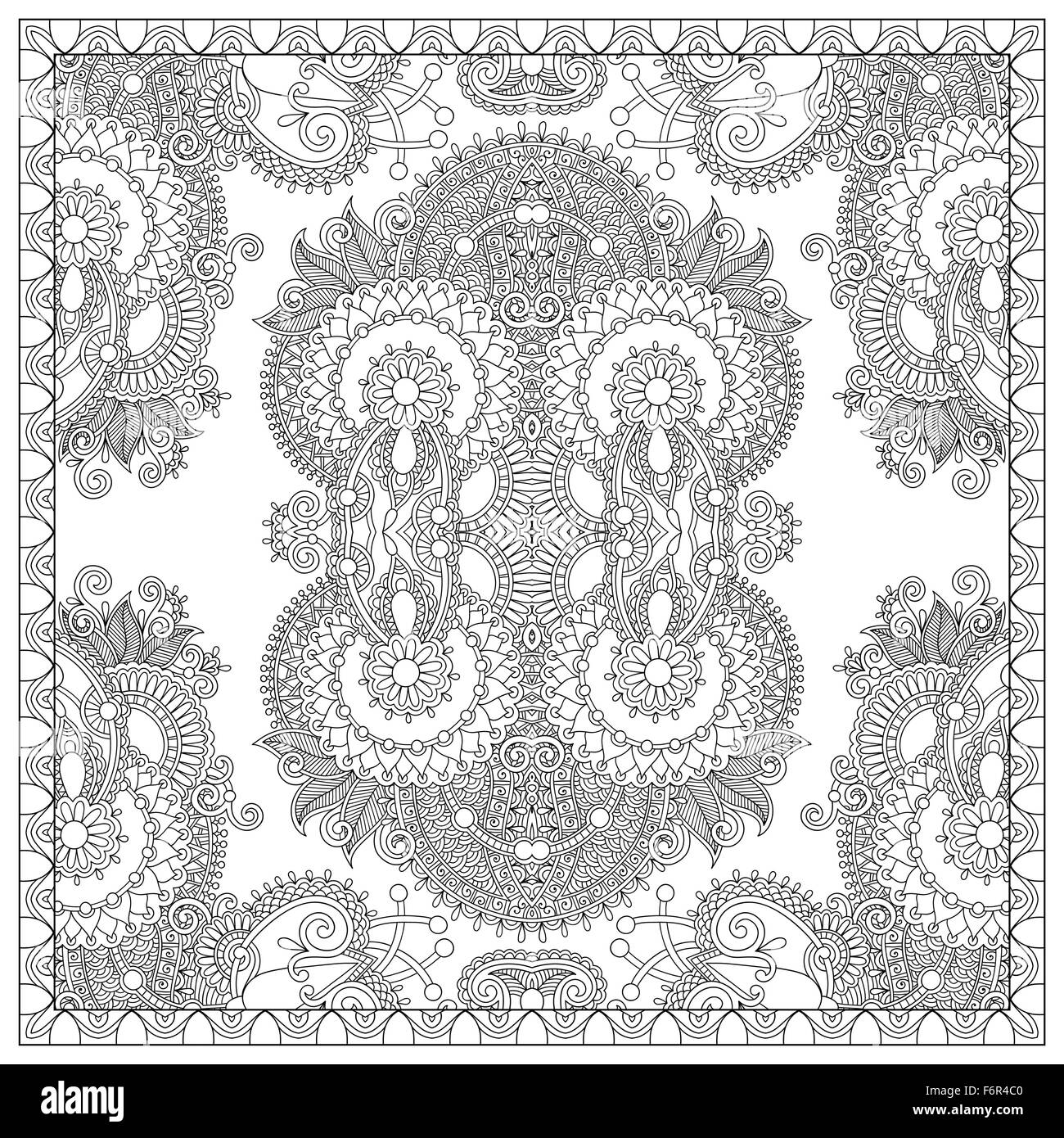 unique coloring book square page for adults - floral authentic c Stock ...