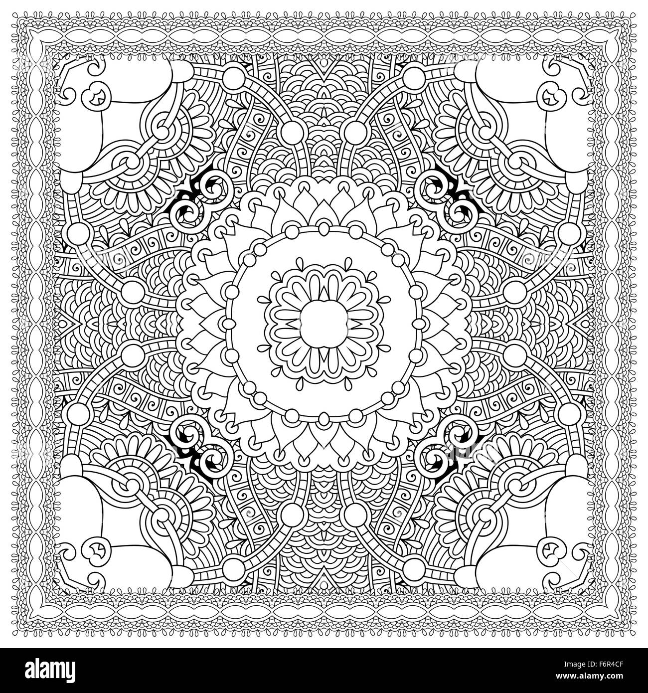 unique coloring book square page for adults - floral authentic c Stock ...
