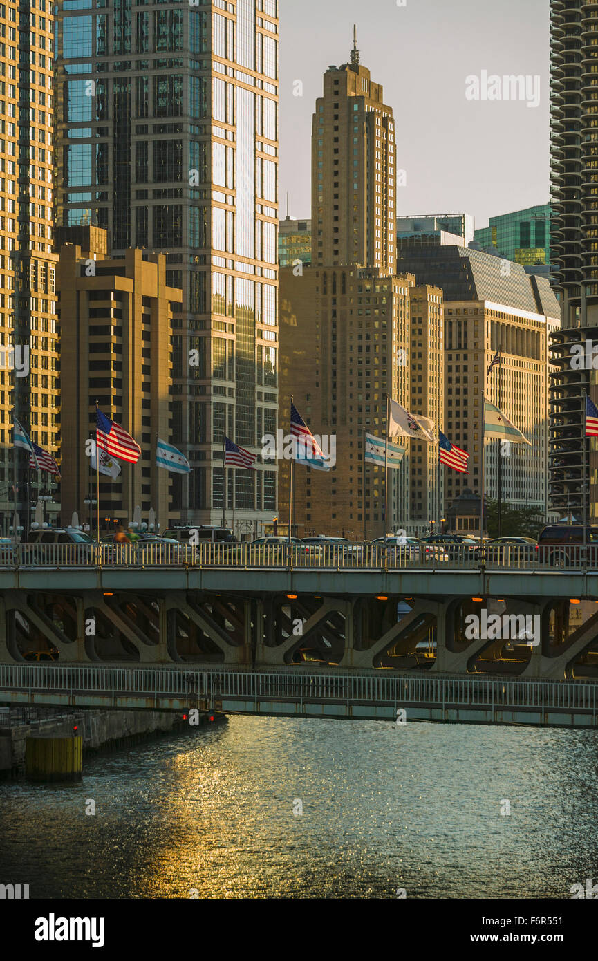 Bridge over Chicago River, Chicago, Illinois, United States Stock Photo ...