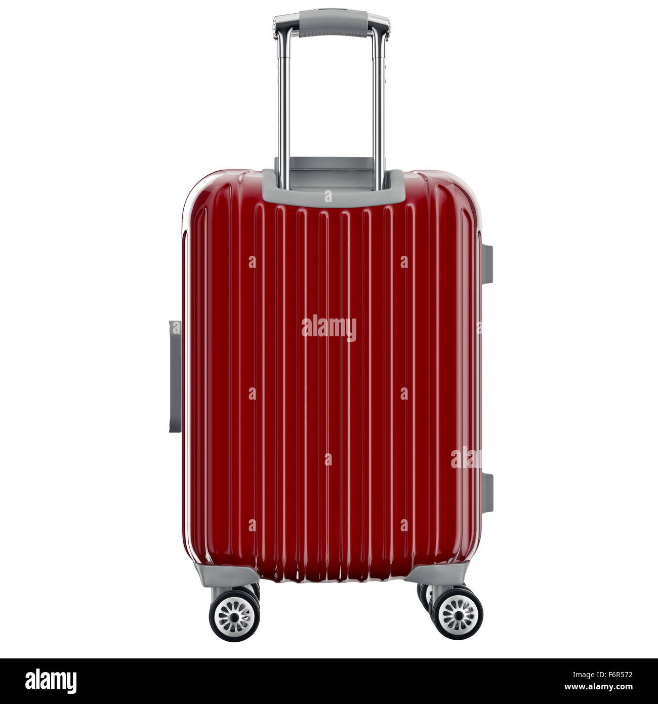Luggage on wheels red, back view Stock Photo - Alamy