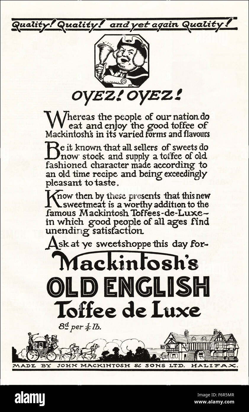 1920s advertisement. Advert dated 1923 advertising Mackintosh's Old ...