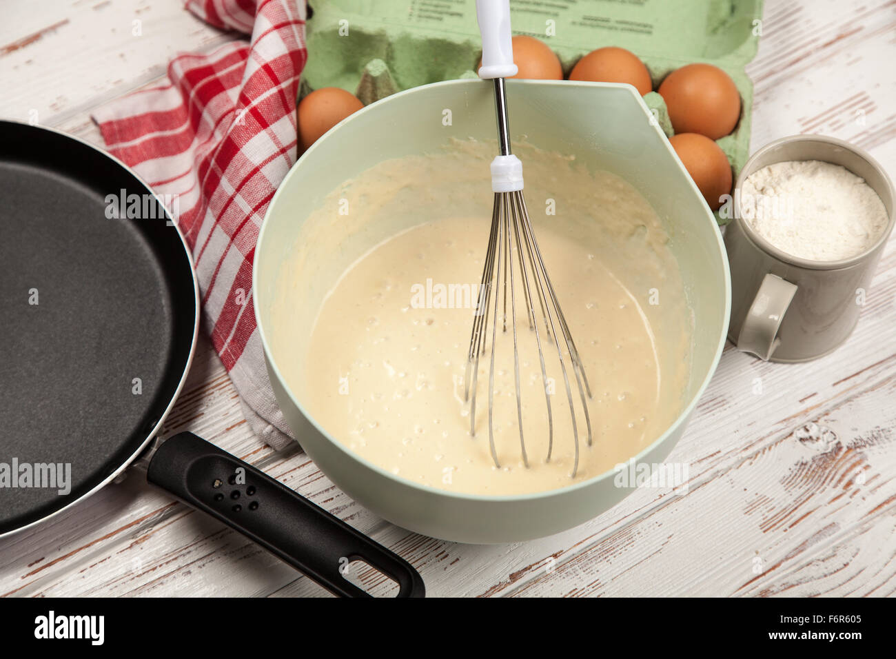 Preparing batter for pancakes Stock Photo - Alamy