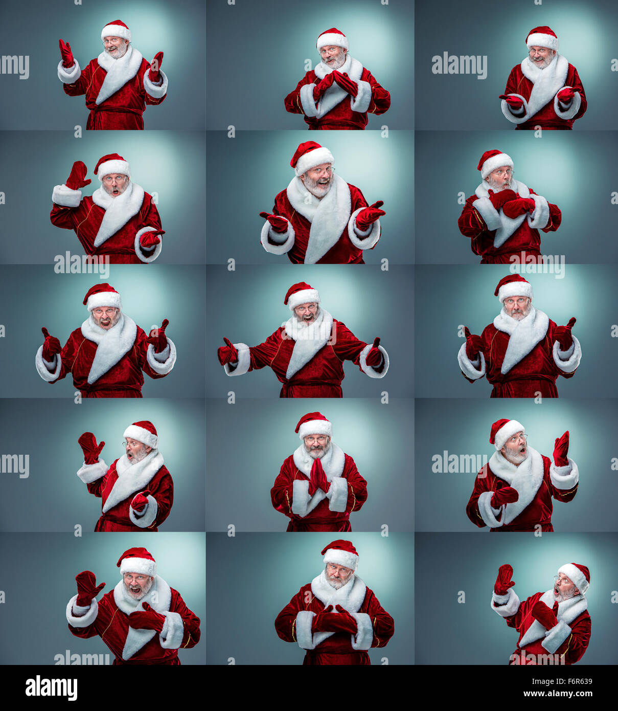 Collage of Santa Claus different emotions. Christmas concept Stock ...