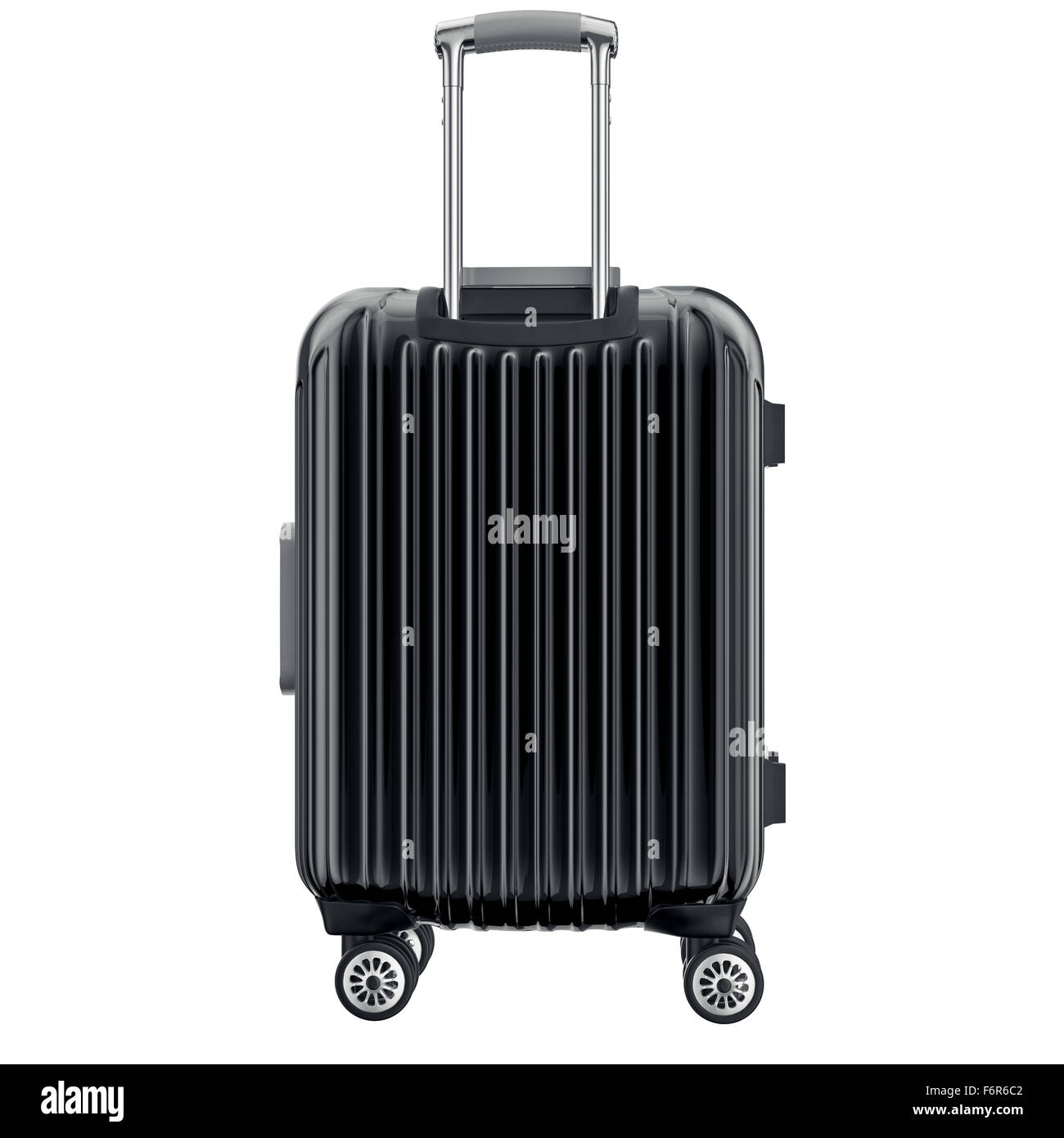 Luggage on wheels black, back view Stock Photo - Alamy