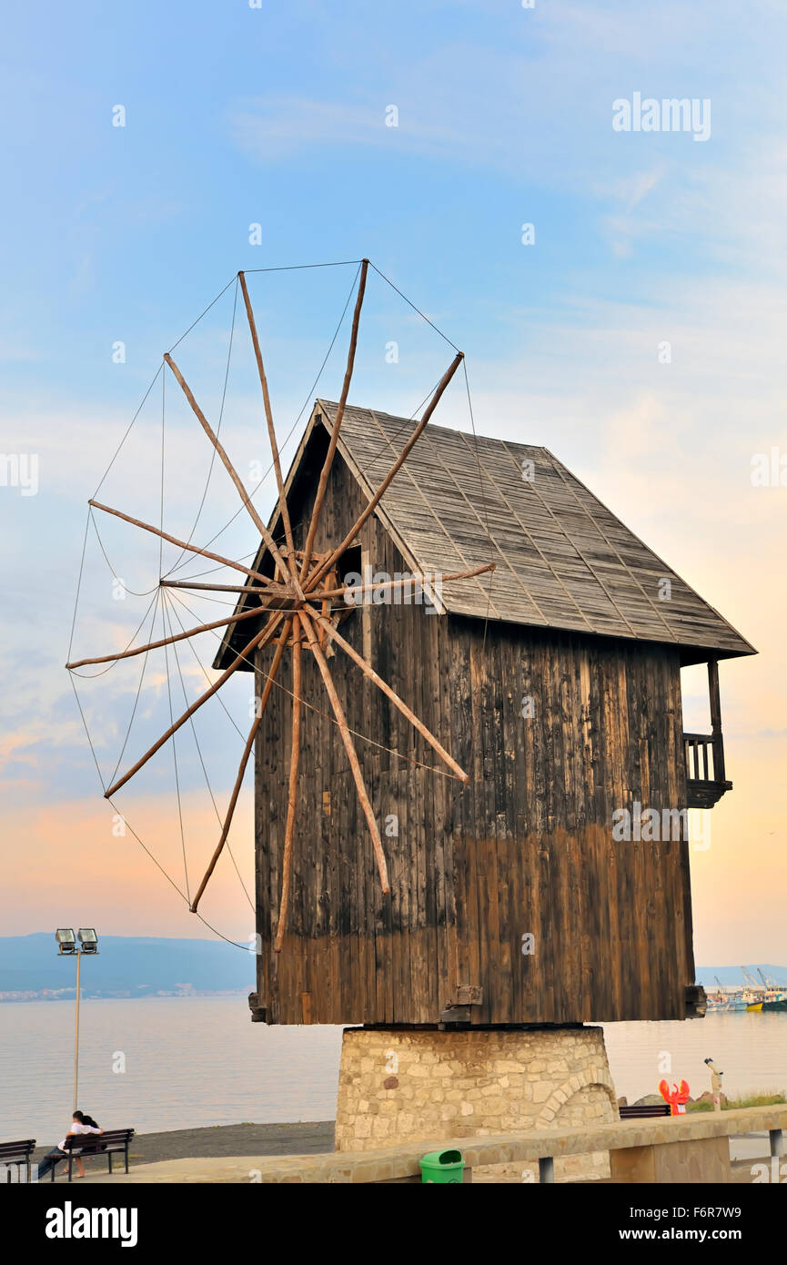Old wooden windmill on old Nesebar town- Bulgaria Stock Photo - Alamy