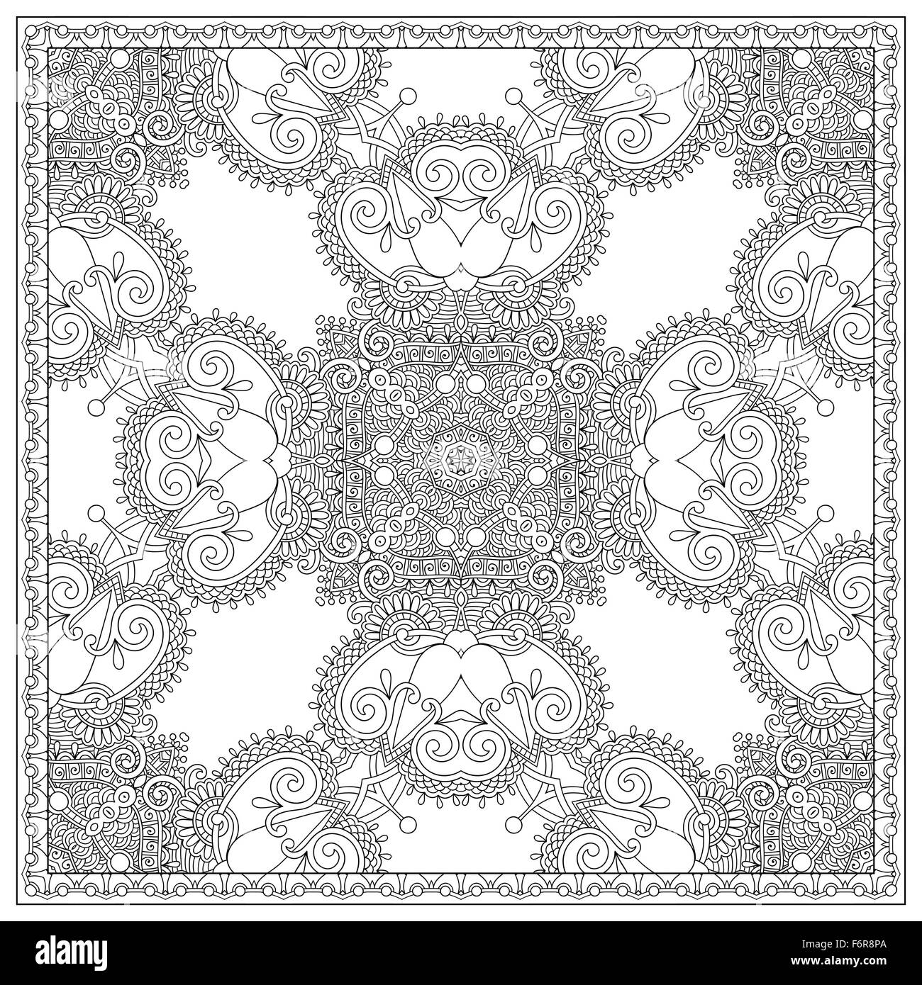 unique coloring book square page for adults - floral authentic c Stock ...