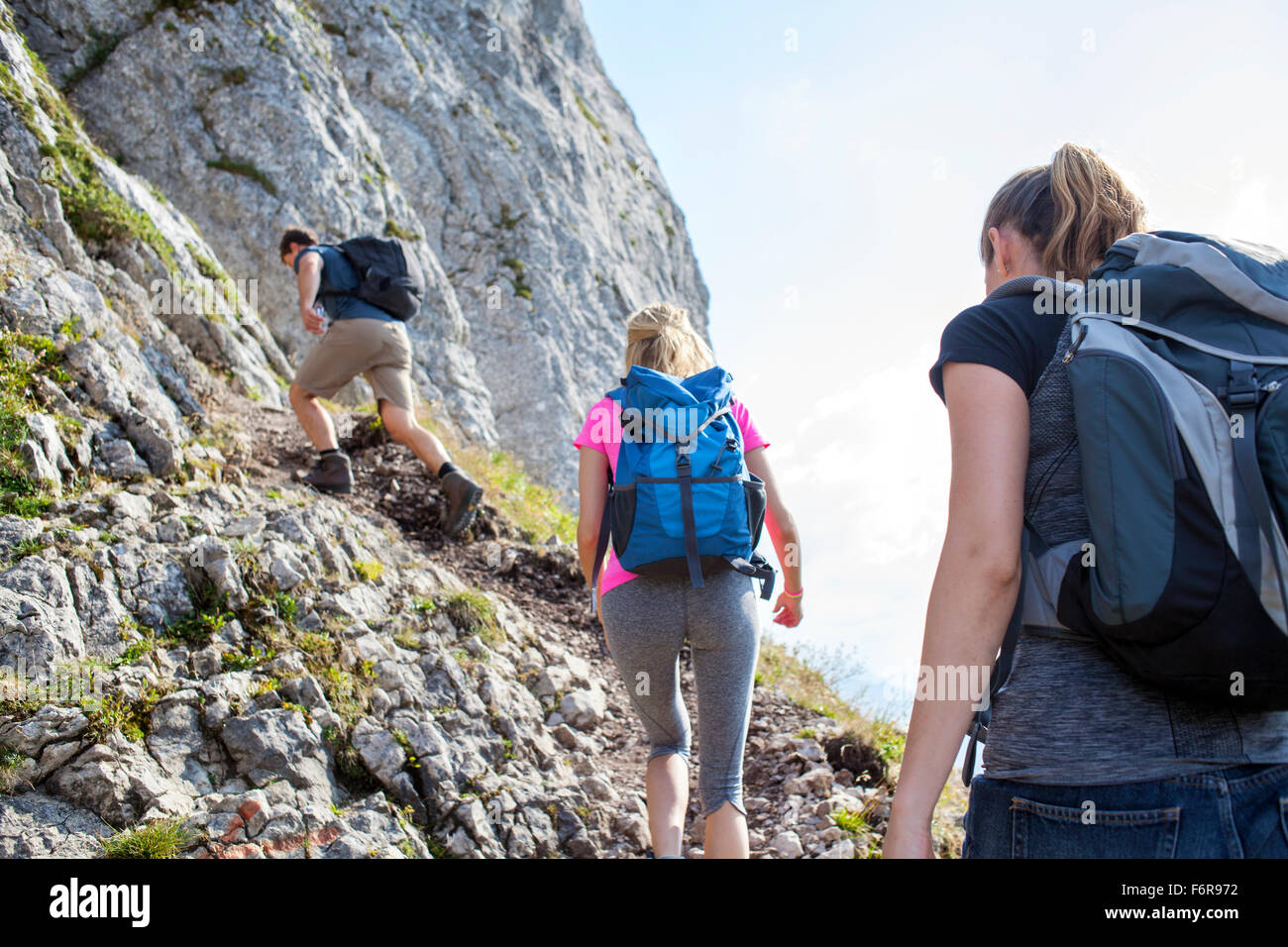 Group of friends hiking in mountain landscape Stock Photo - Alamy