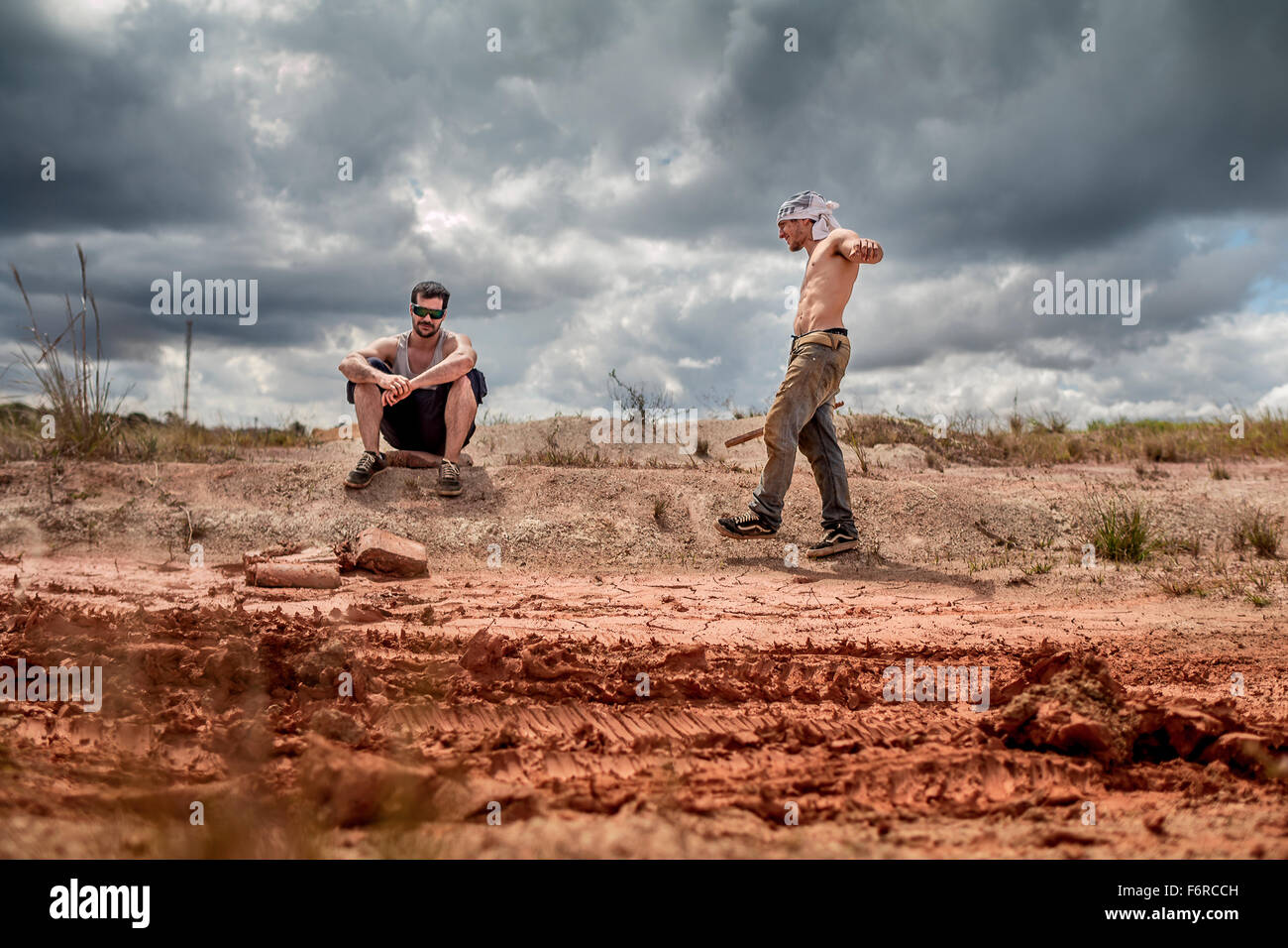 worker on dry area Stock Photo - Alamy