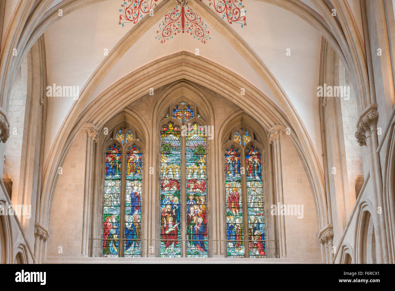 Victorian stained glass window at the gothic church of St Andrew, which ...