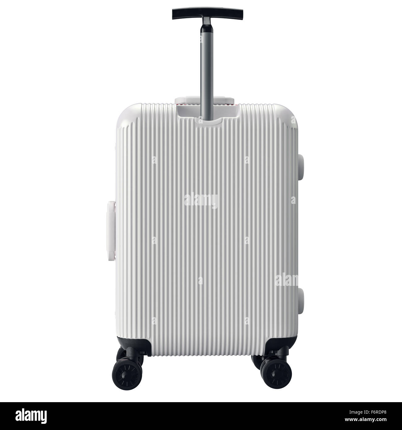 Luggage on wheels white, back view Stock Photo - Alamy