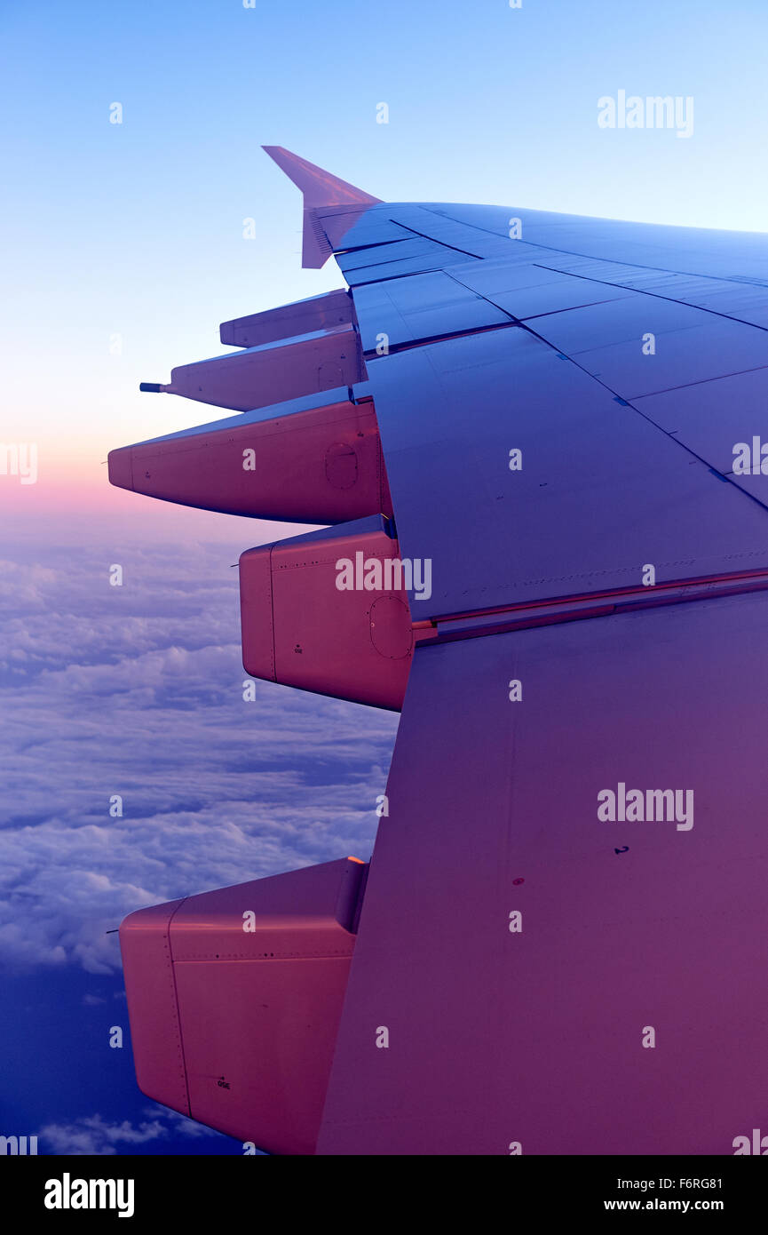 A380 plane wing at twilight Stock Photo - Alamy