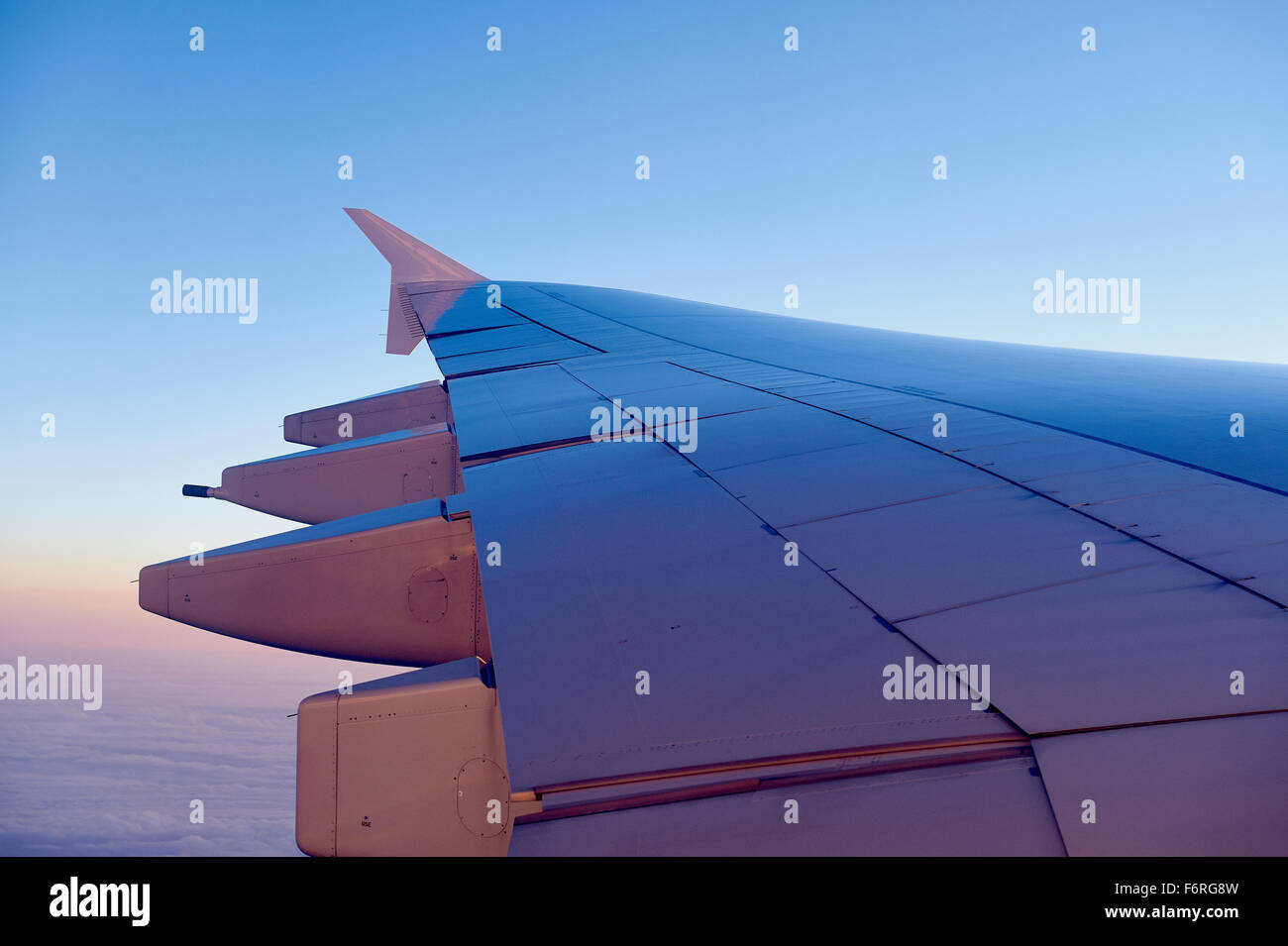 A380 plane wing at twilight Stock Photo - Alamy