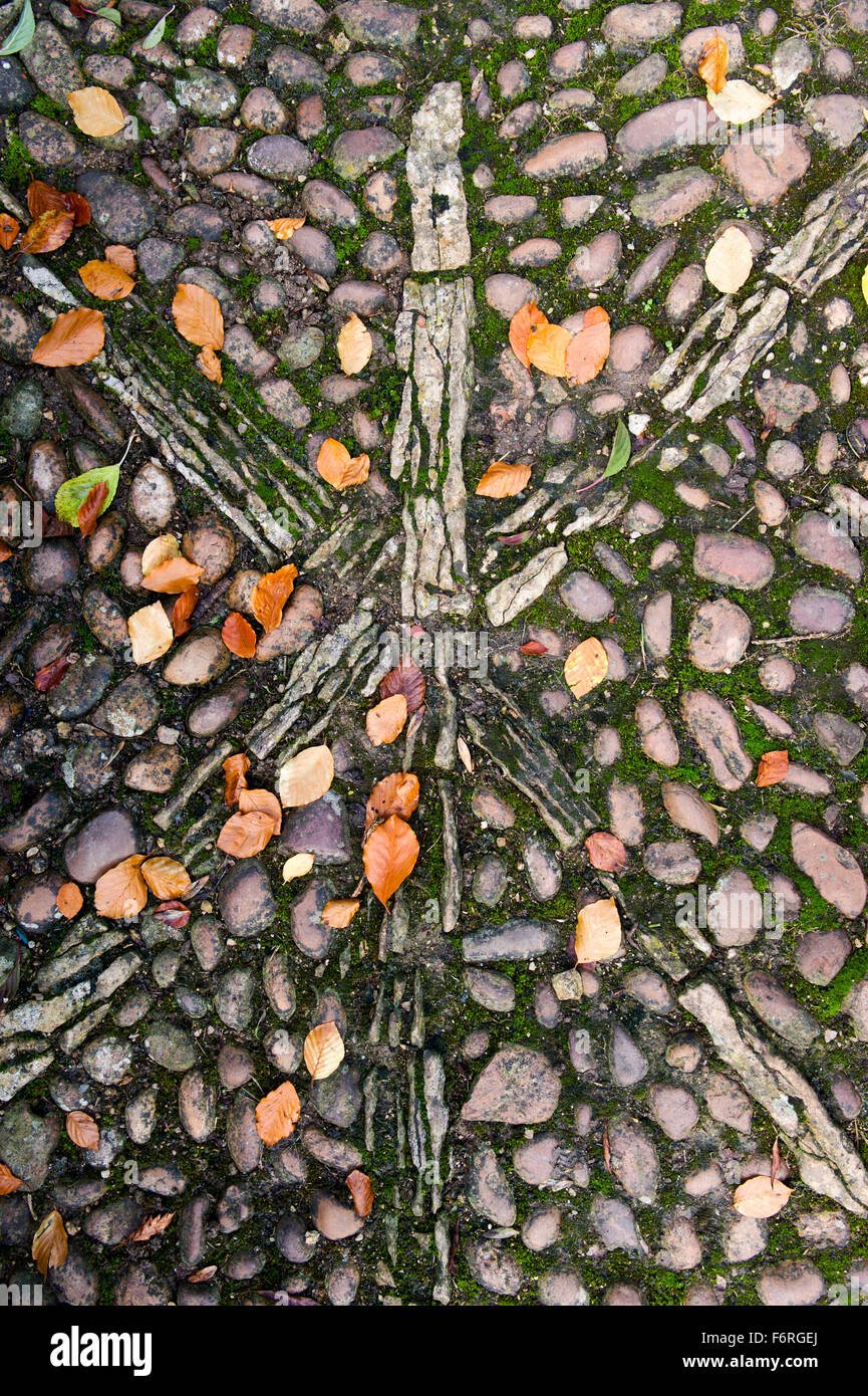 Old Cobbled path at Minster Lovell Hall ruins in autumn. Oxfordshire ...