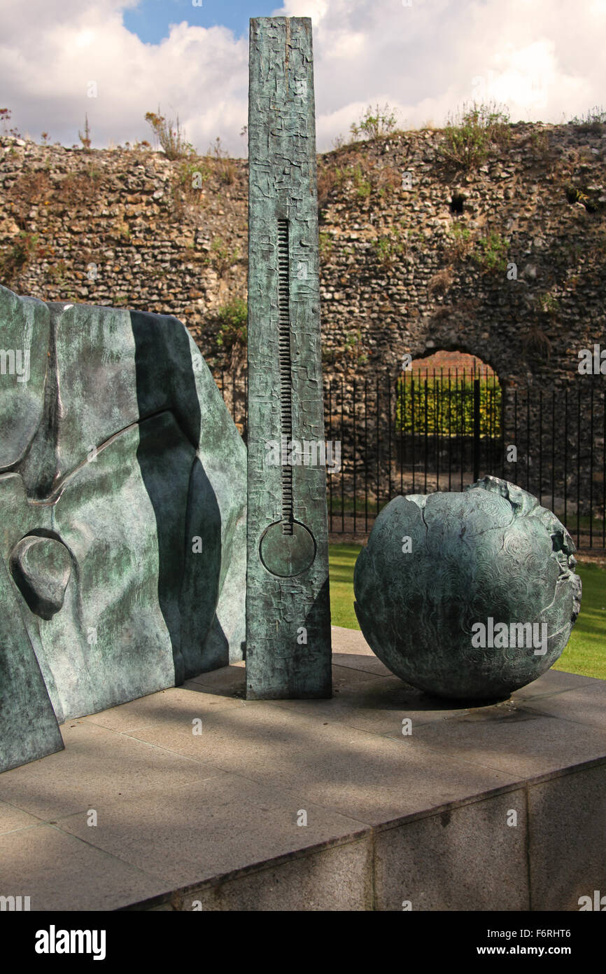 Part of a larger Bronze cast sculpture next to the ruins of Reading ...