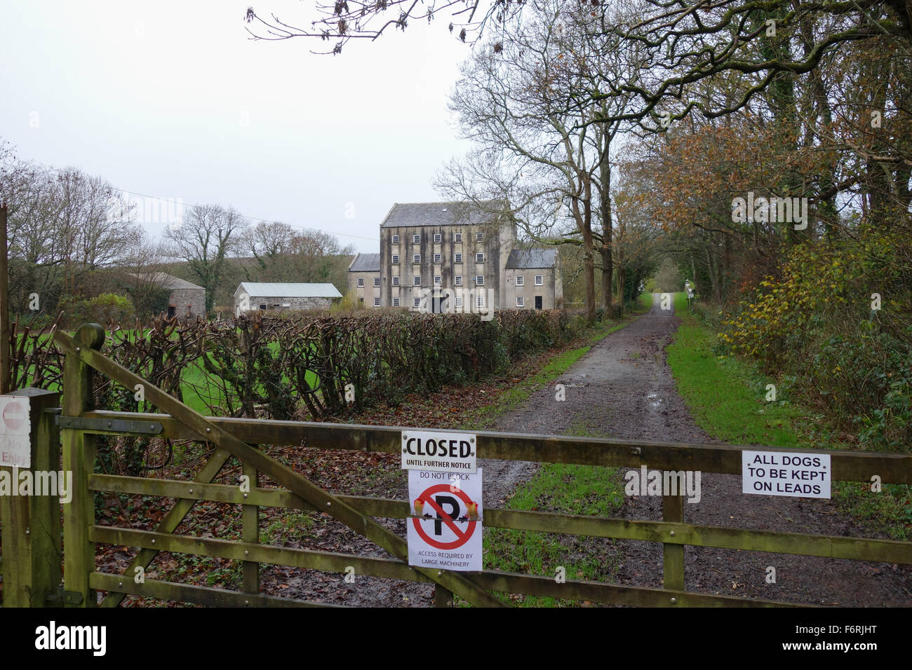 Black Pool Mill, Pembrokeshire, showing 'Closed Until Further Notice ...
