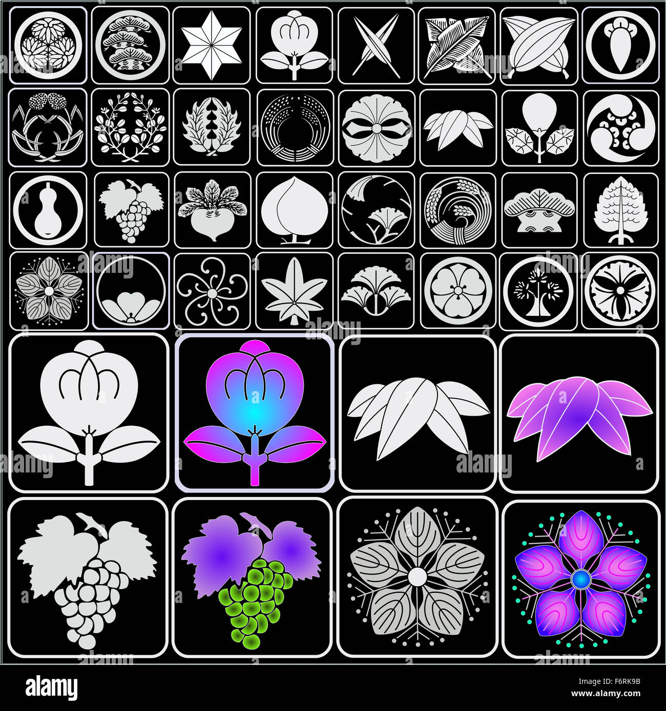 Traditional Japanese Crests Family Emblems Icons High Resolution Stock ...