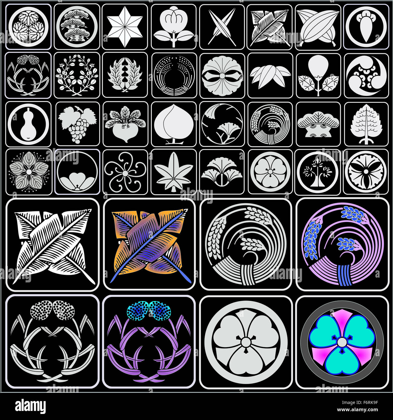 Traditional Japanese Crests Family Emblems Icons High Resolution Stock ...