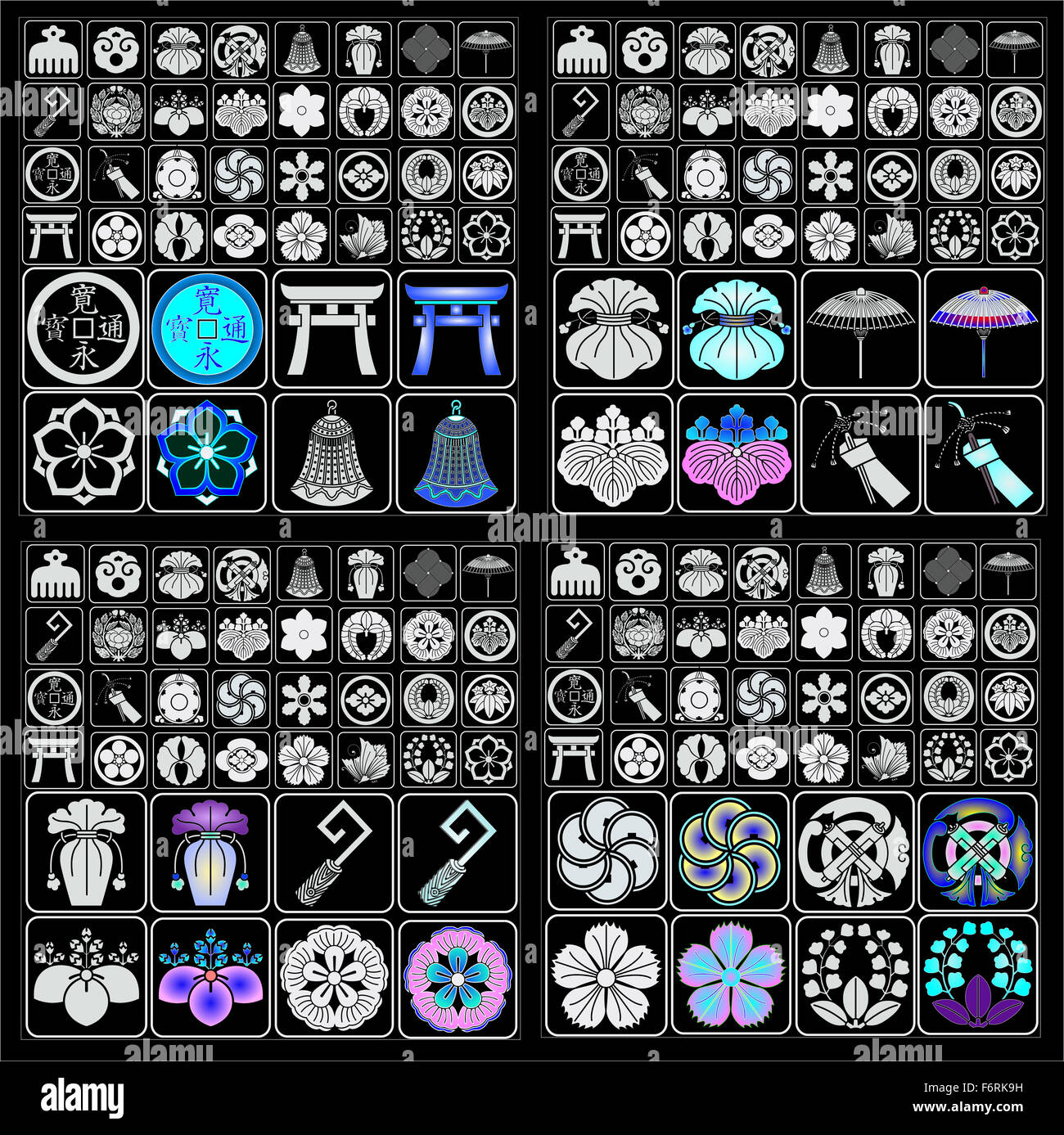 Traditional Japanese Crests Family Emblems Icons High Resolution Stock ...