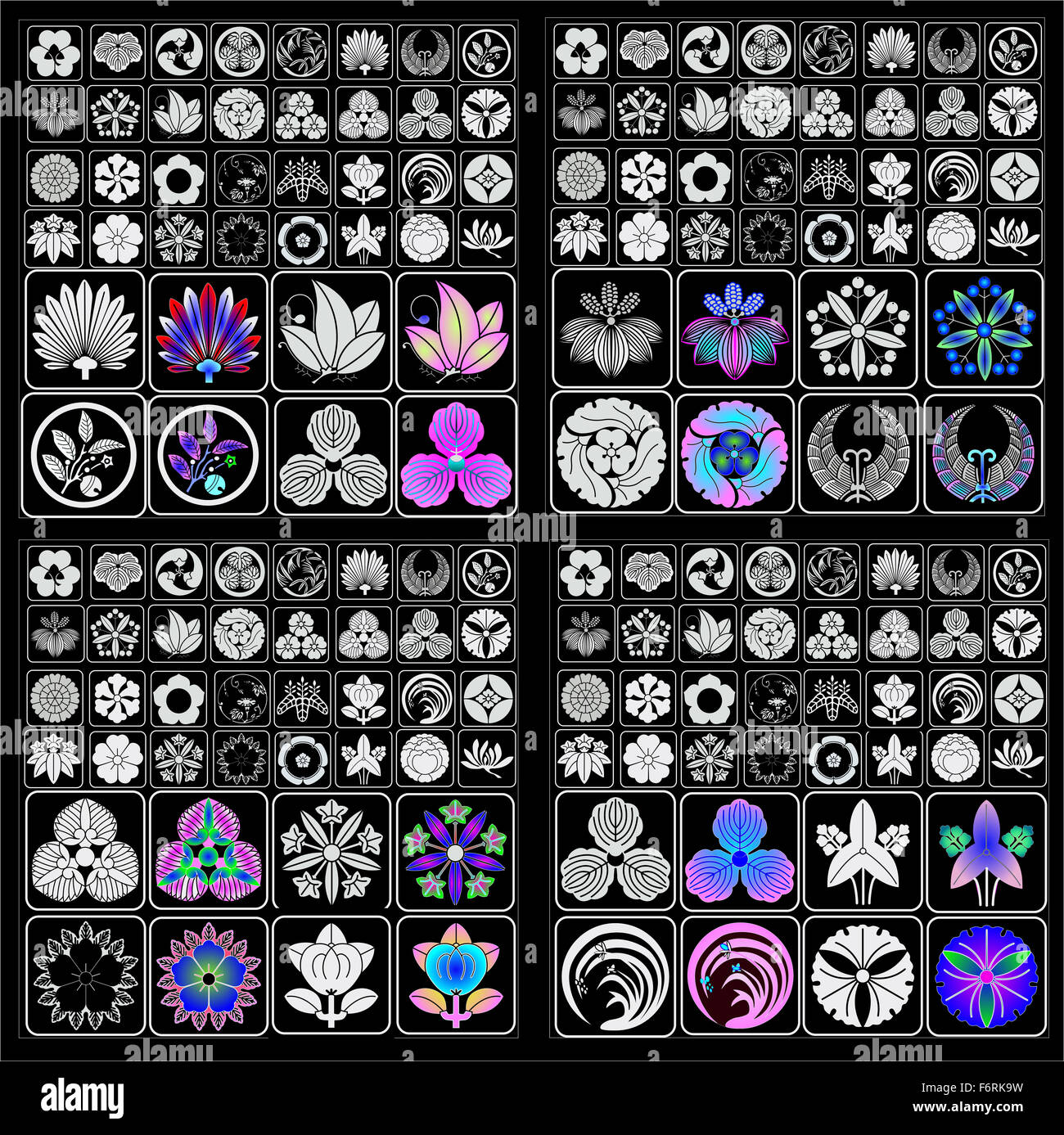 Traditional Japanese Crests Family Emblems Icons High Resolution Stock ...