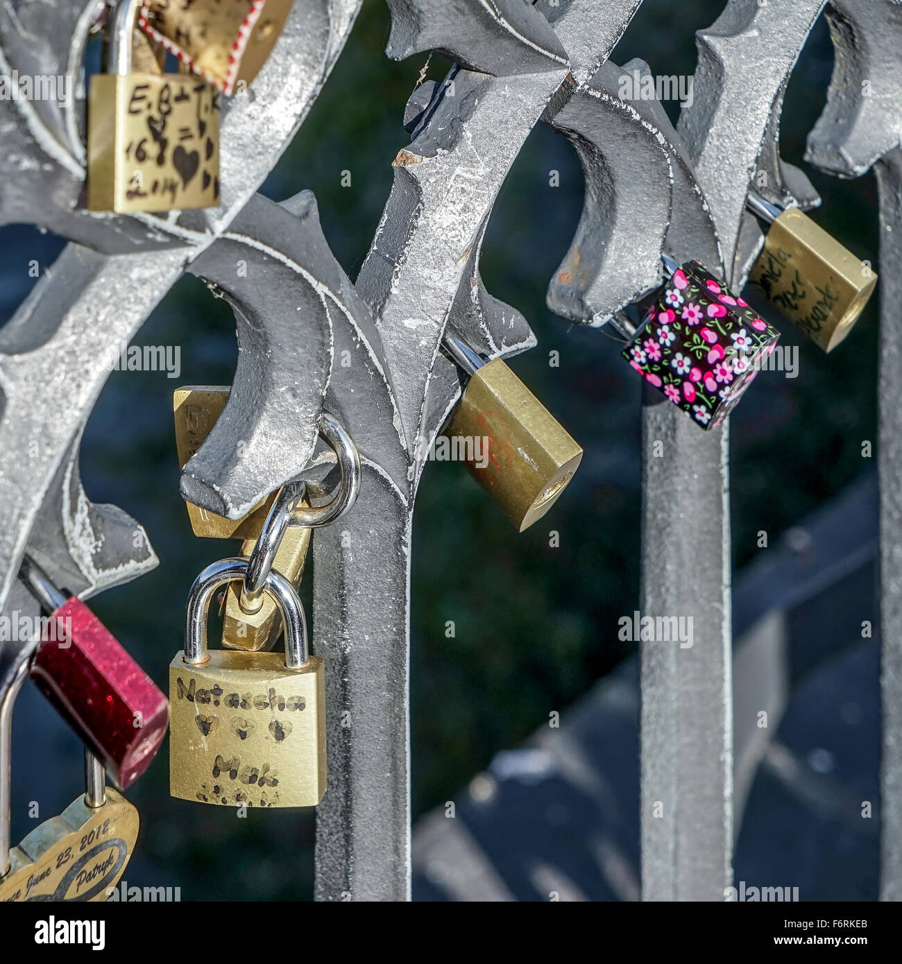 Padlocks on the railings of the Charles Bridge in Prague Stock Photo ...