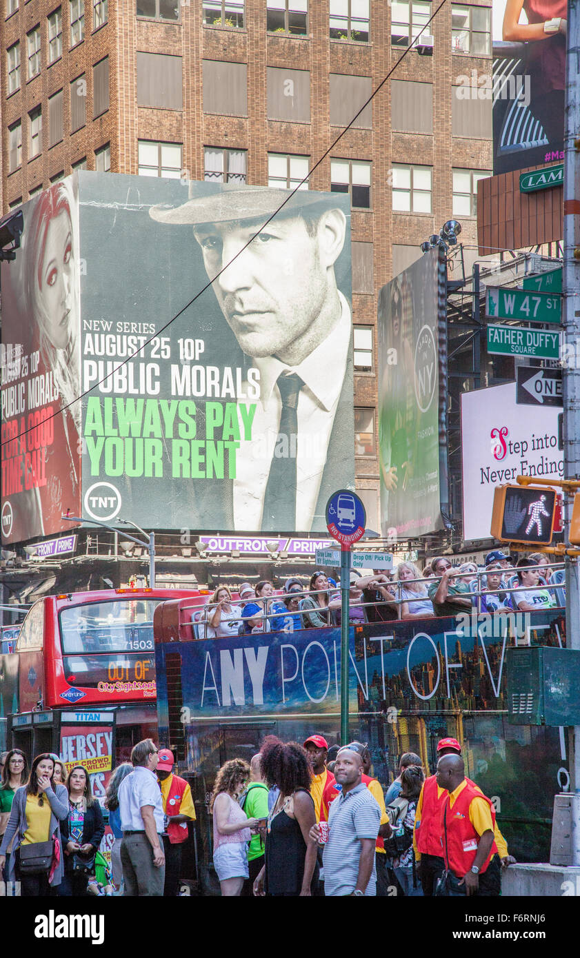 Red double decker tour bus in Manhattan New York City Times Square ...