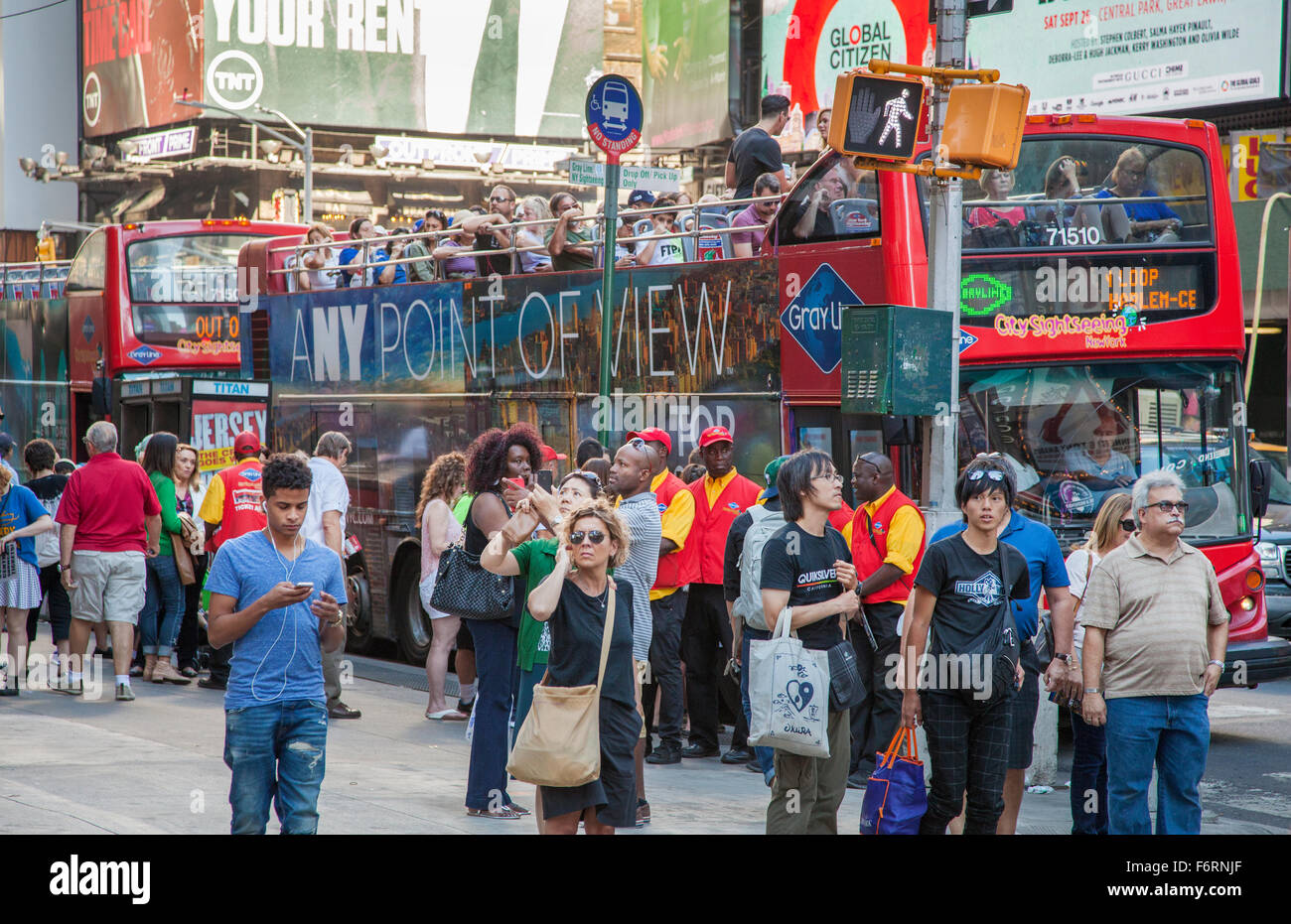 Red double decker tour bus in Manhattan New York City Times Square ...