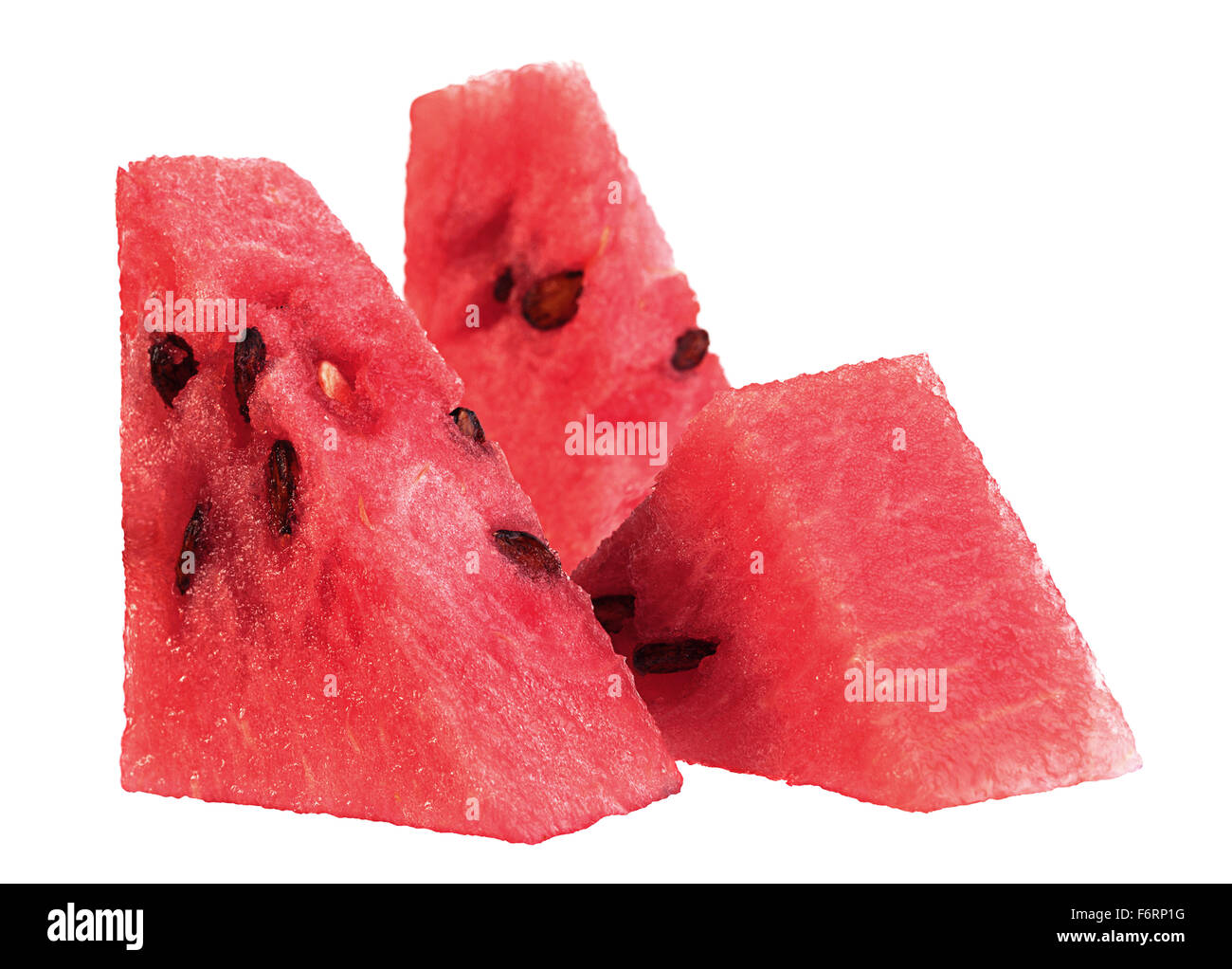 Watermelon fruit triangle slice closeup isolated on white background ...