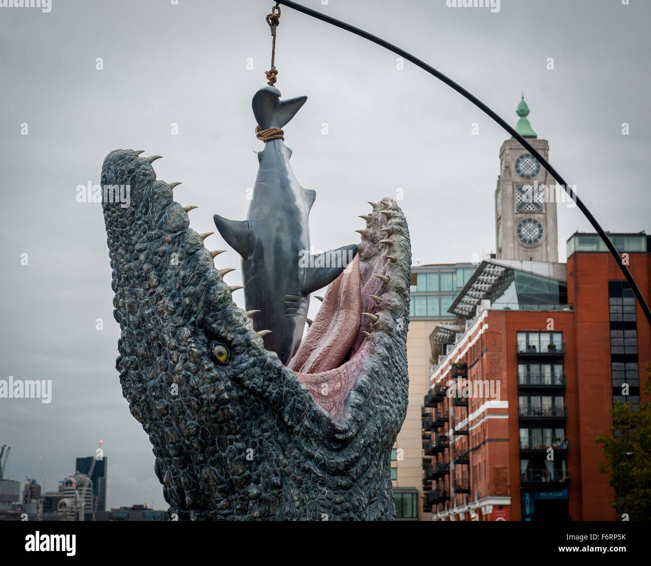 A giant Mosasaurus dinosaur eating a Great White shark was unveiled at ...