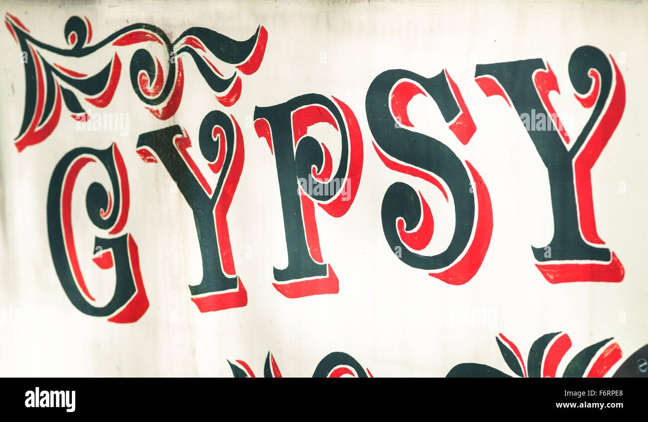 Old hand written sign on a boat that says "Gypsy Stock Photo - Alamy