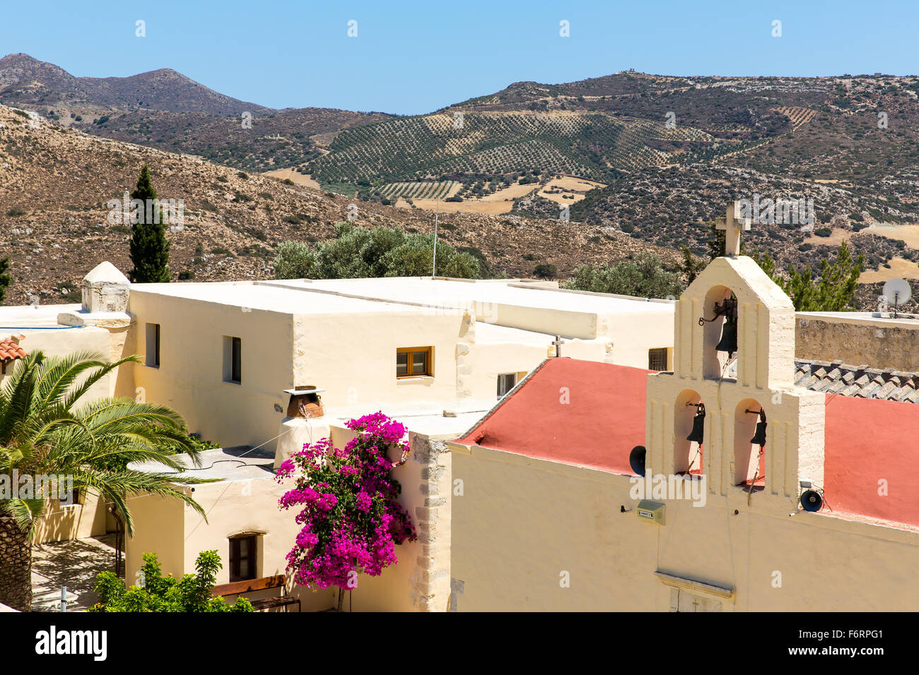 Monastery (friary) in Messara Valley at Crete island in Greece. Messara ...
