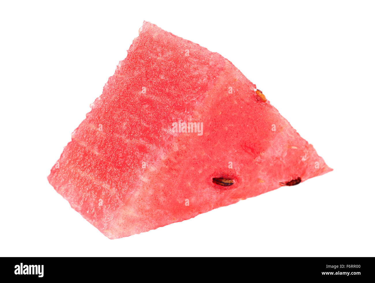 Watermelon fruit triangle slice closeup isolated on white background ...