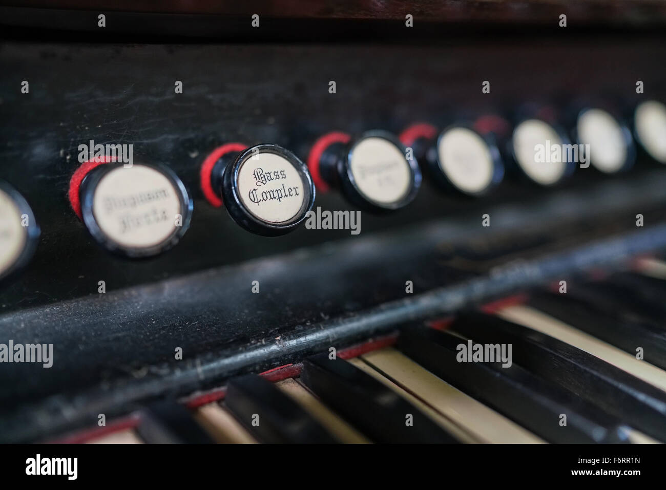 Vintage pedal organ showing the bass coupler control Stock Photo - Alamy