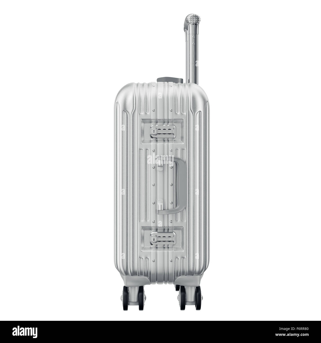 Metal luggage silver, side view Stock Photo - Alamy