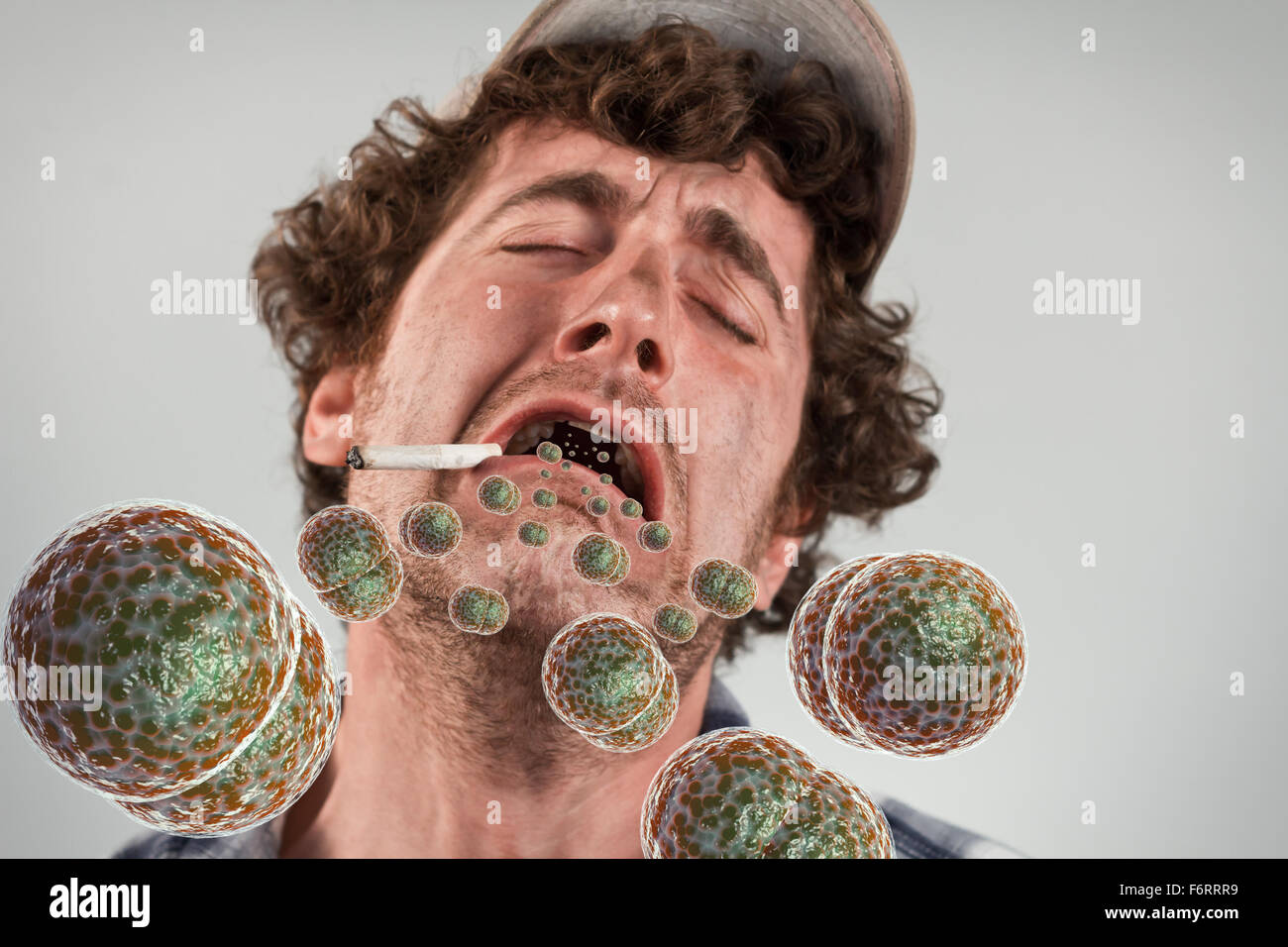 Bacteria virus sickness pouring out sick rednecks open mouth Stock ...