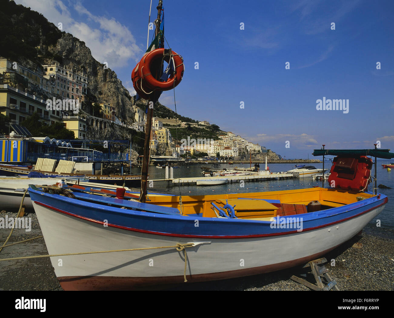 Fishing boats in Amalfi harbour. Campania. Italy. Europe Stock Photo ...