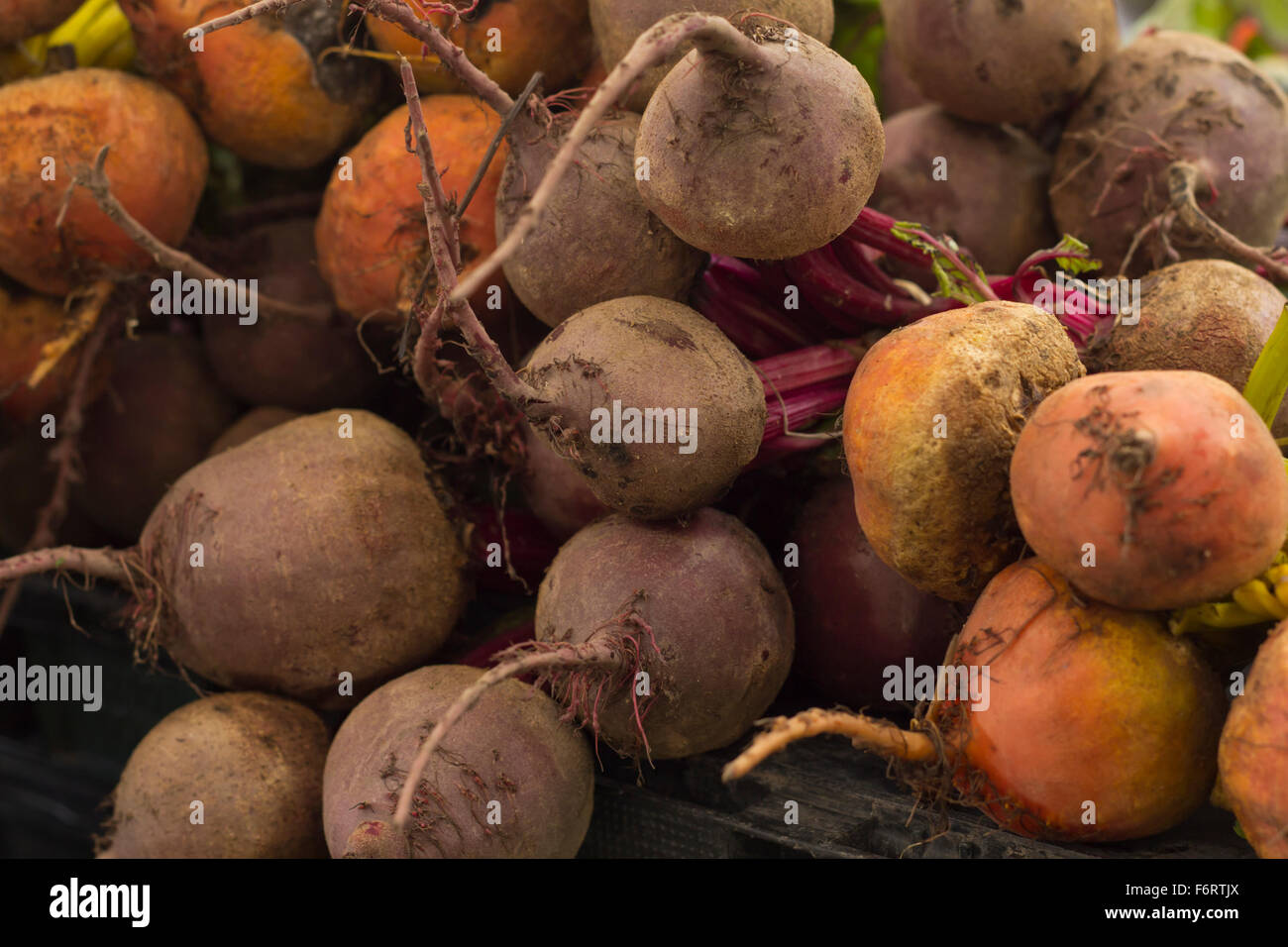 Organic red beets on display at local farmers market Stock Photo - Alamy