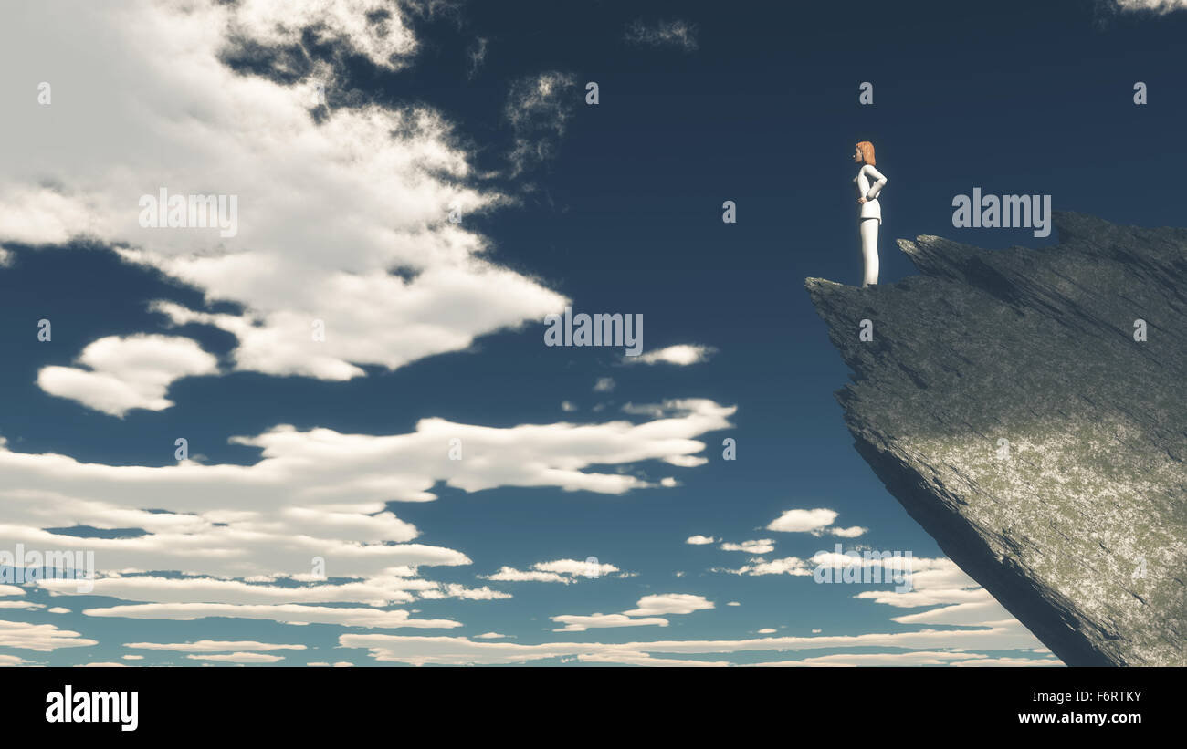 3D render of a female figure stood on a mountain top Stock Photo - Alamy