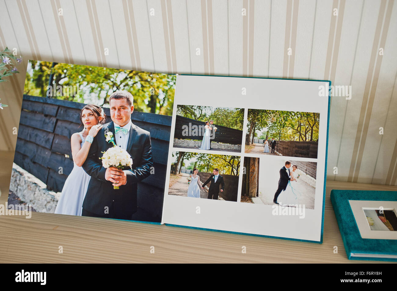 blue aqua velvet wedding photobook and album Stock Photo - Alamy