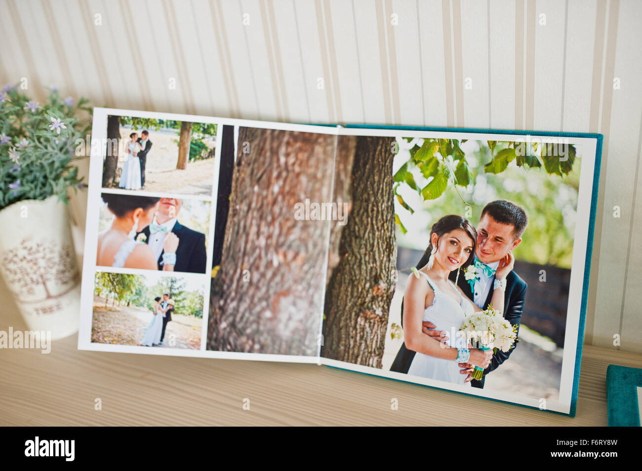 blue aqua velvet wedding photobook and album Stock Photo - Alamy