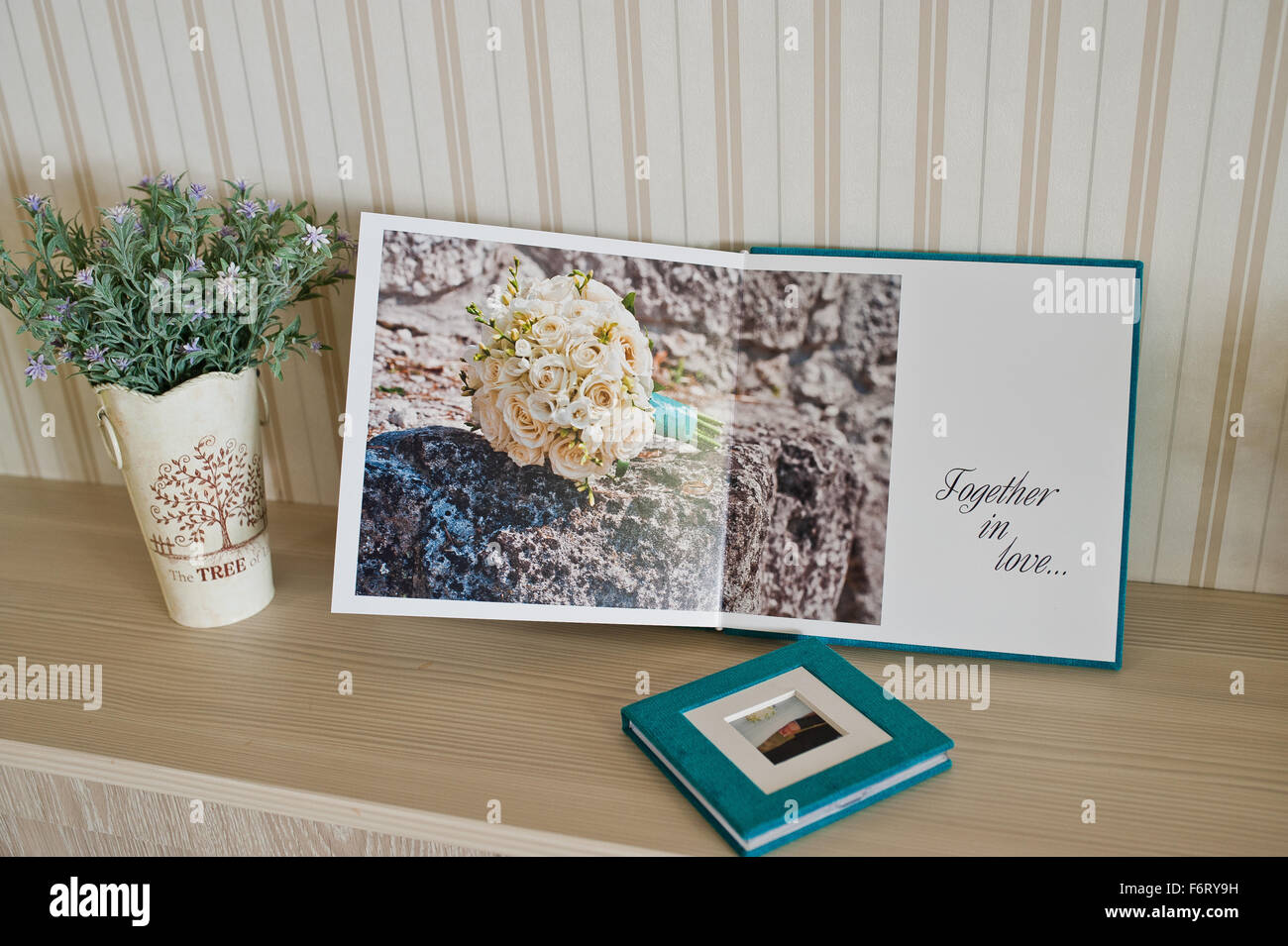 blue aqua velvet wedding photobook and album Stock Photo - Alamy